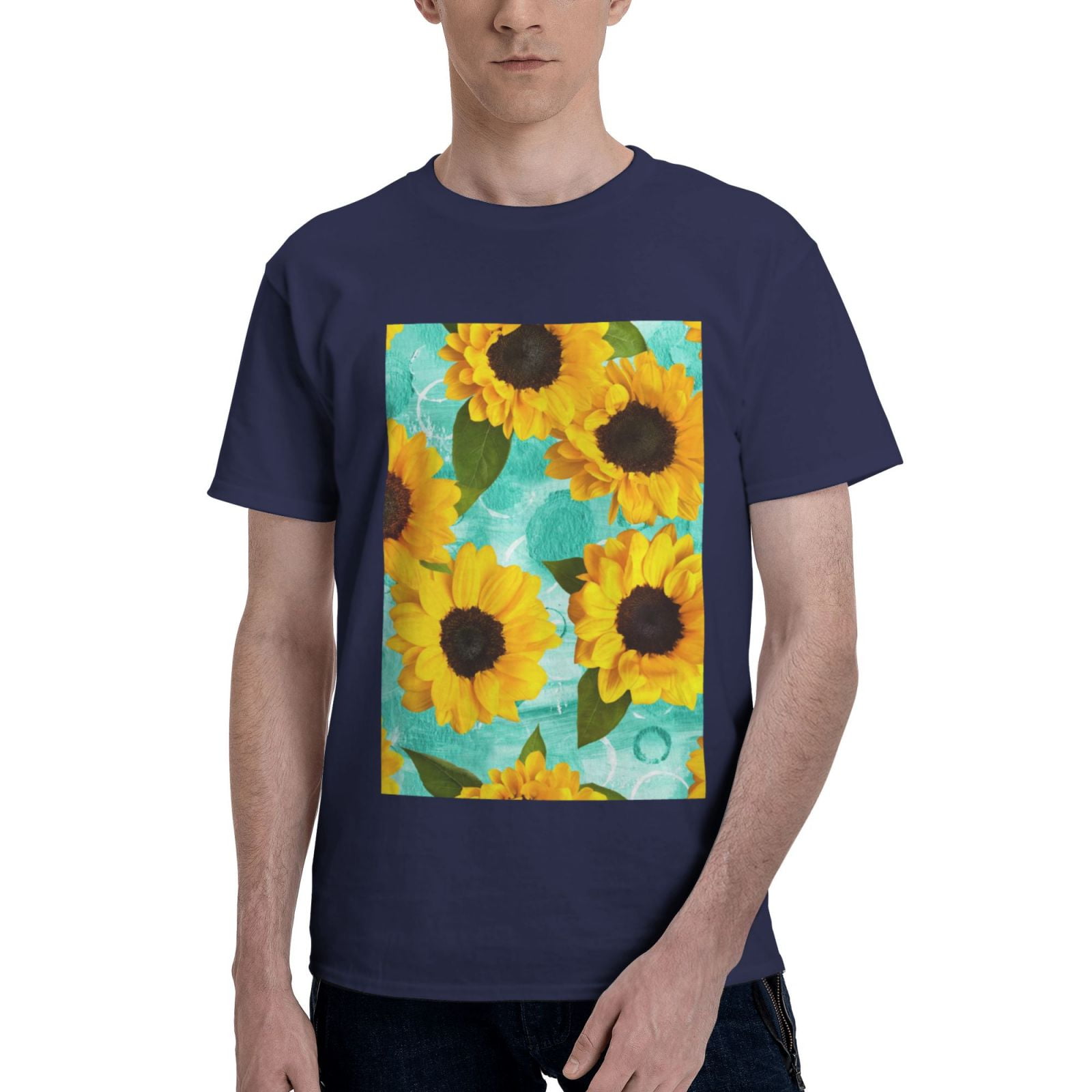 Bingfone Sunflowers With Green Leaves Men'S Loose Fit Short-Sleeve ...