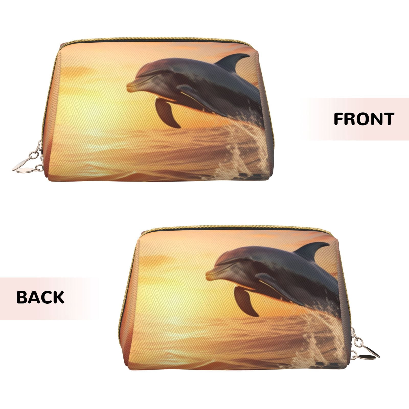 Bingfone Sunset Dancing Dolphin A Print Leather Makeup Bag, Portable ...