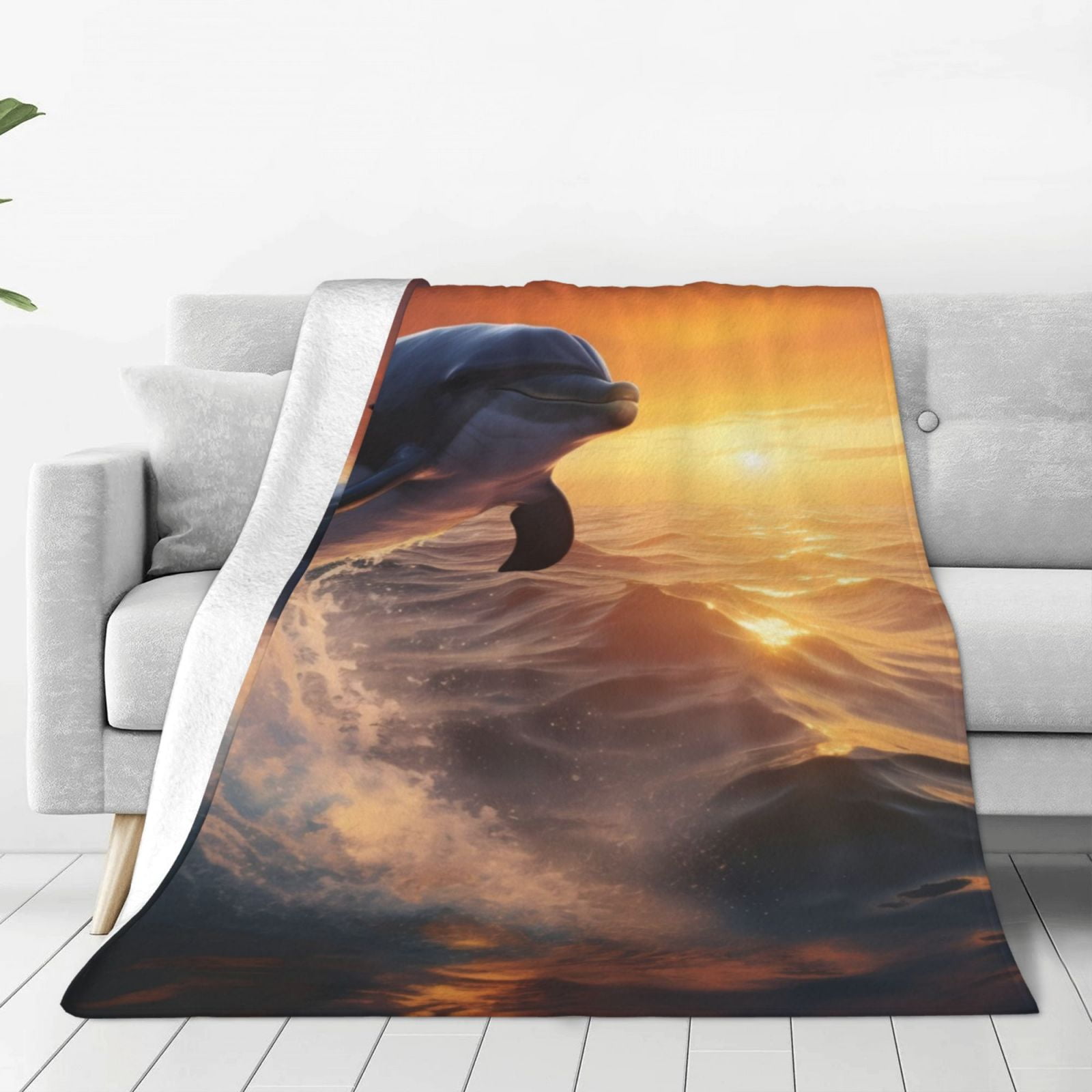 Bingfone Sunset Dancing Dolphin Print Flannel Fleece Blanket Throw ...