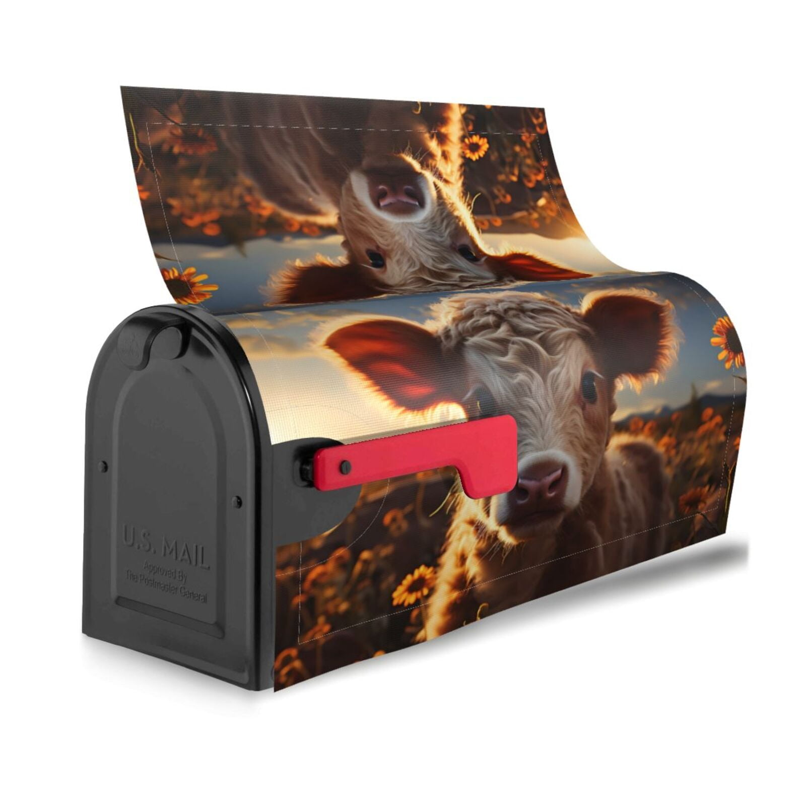 Bingfone Sunset Sunflower Small Cow Magnetic Mailbox Cover Standard ...
