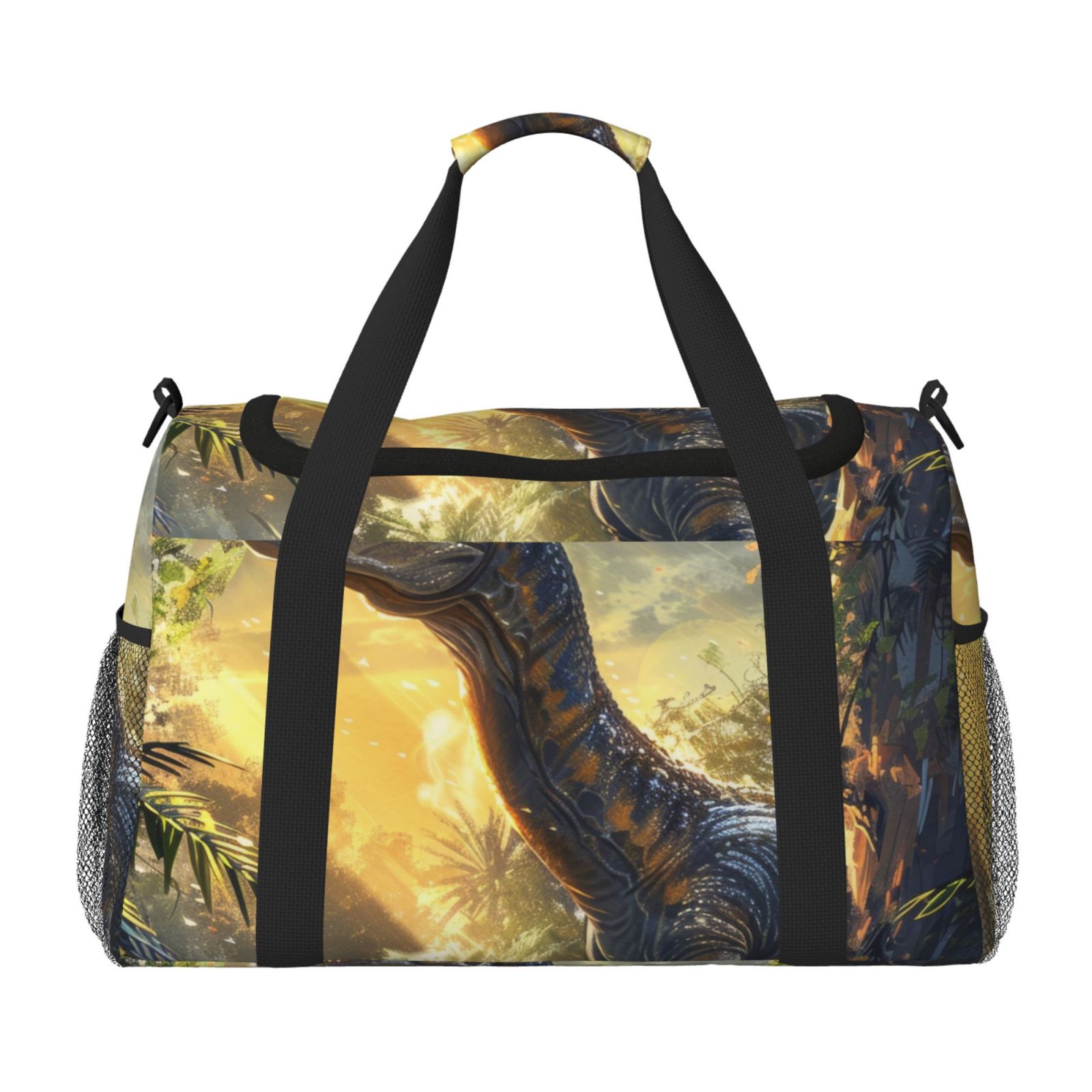 Bingfone Sunshine Jungle Dinosaur Print Travel Duffel Tote Bag ...