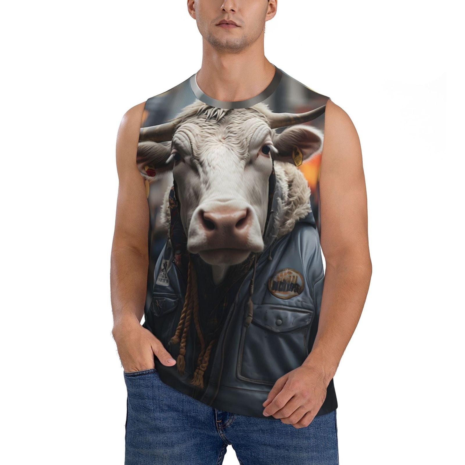 Bingfone Surrealist Cow Pattern Men's Tank Tops Workout Sleeveless Tee ...