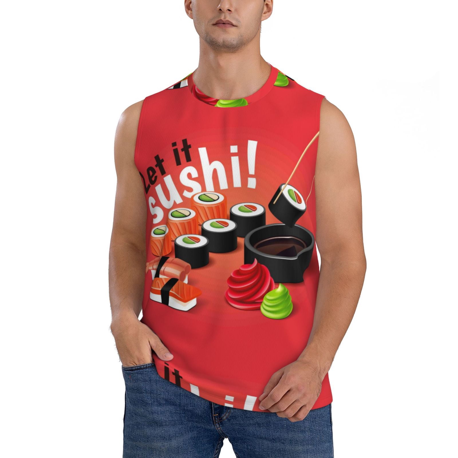 Bingfone Sushi Pattern Men's Tank Tops Workout Sleeveless Tee Shirts ...