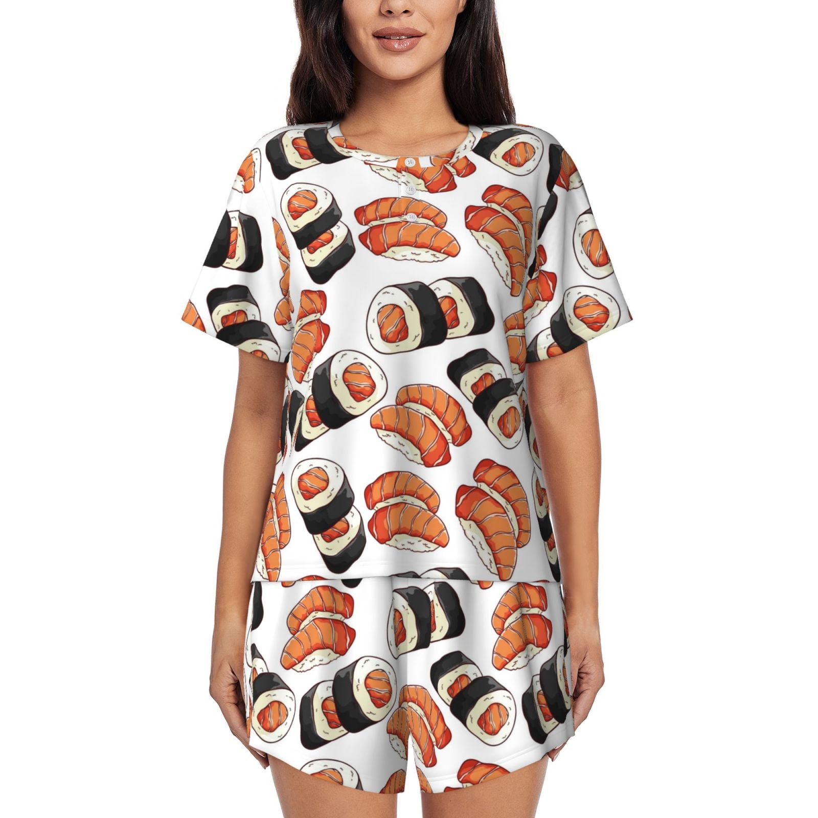 Bingfone Sushi Roll Print Pajamas Sets for Women Soft Short-Sleeved Pjs ...