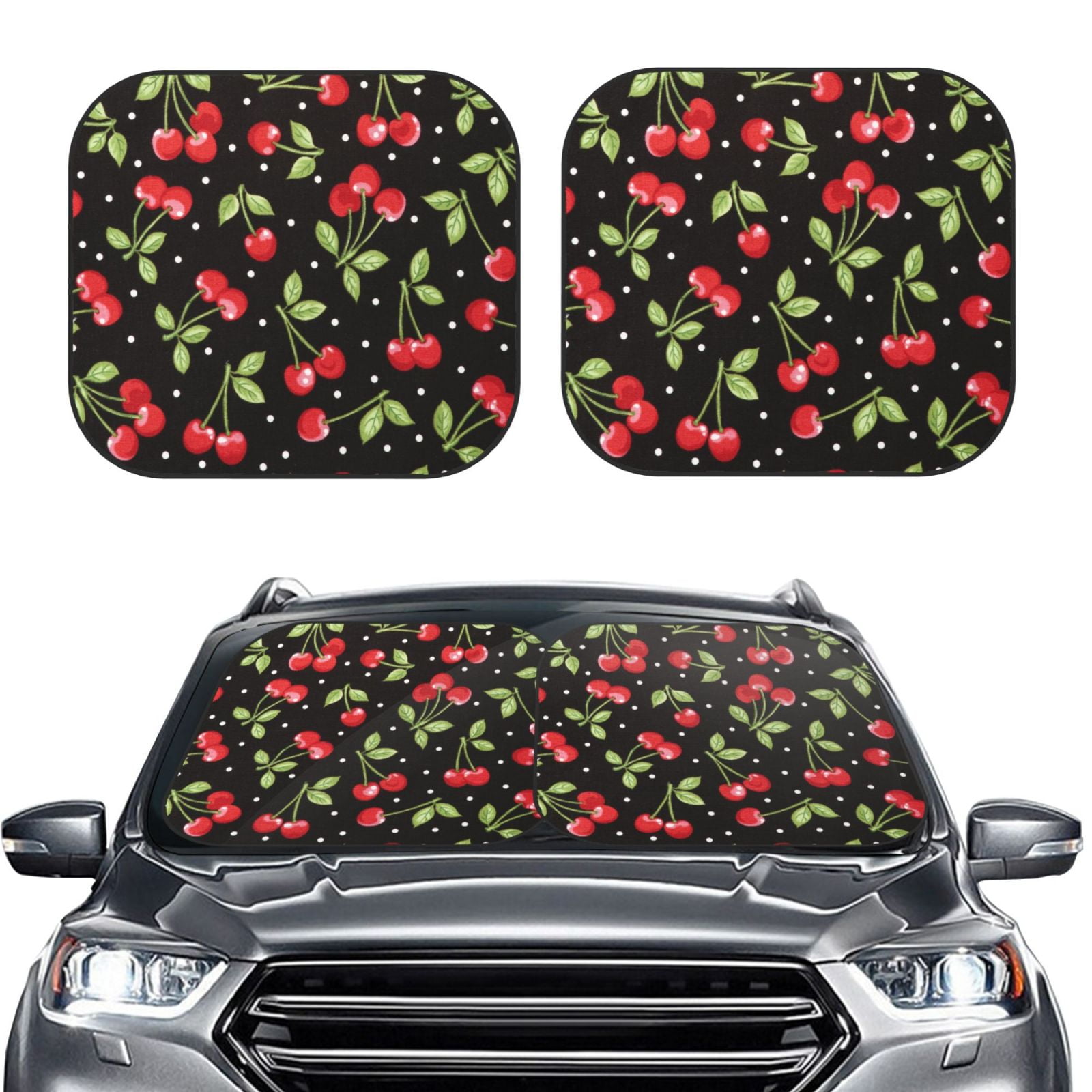 Bingfone Sweet Red Cherry Windshield Sun Shade 2-Piece Foldable Car ...