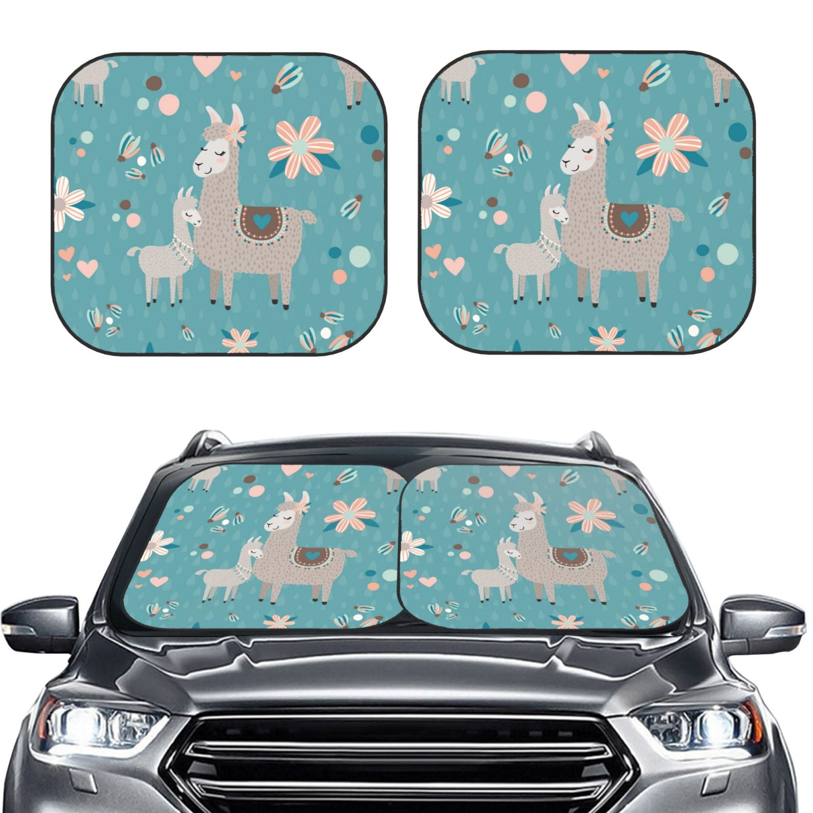 Bingfone Teal Mama Llama Windshield Sun Shade 2-Piece Foldable Car ...
