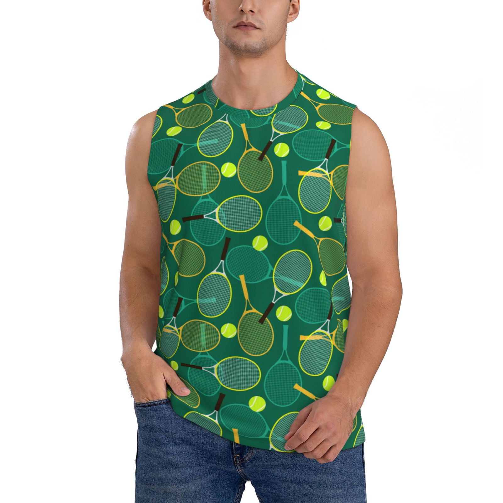 Bingfone Tennis Rackets and Balls Pattern Men's Tank Tops Workout ...