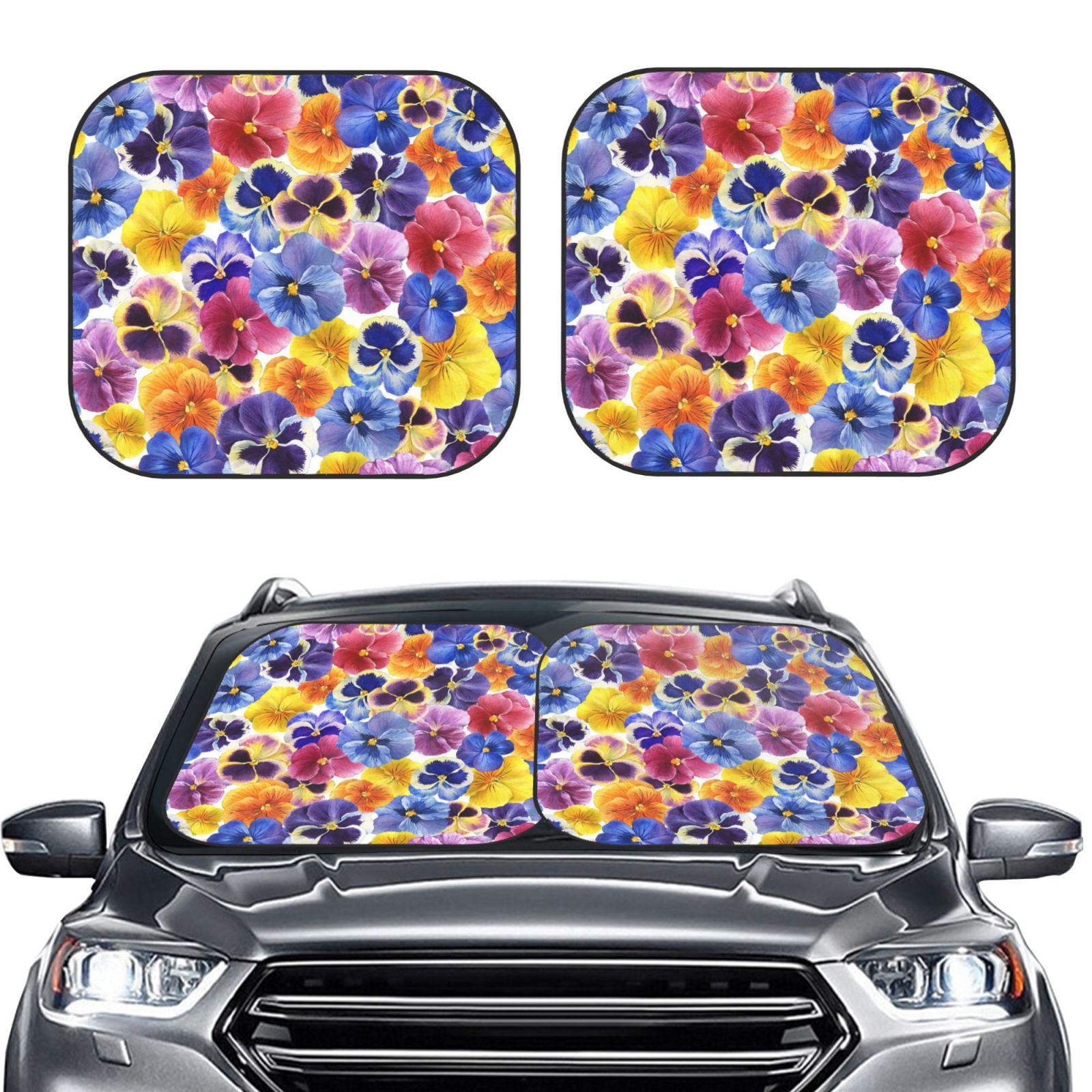 Bingfone The Garden Tricolor Pansy Flower Print 2-Piece Sun Shade Front ...