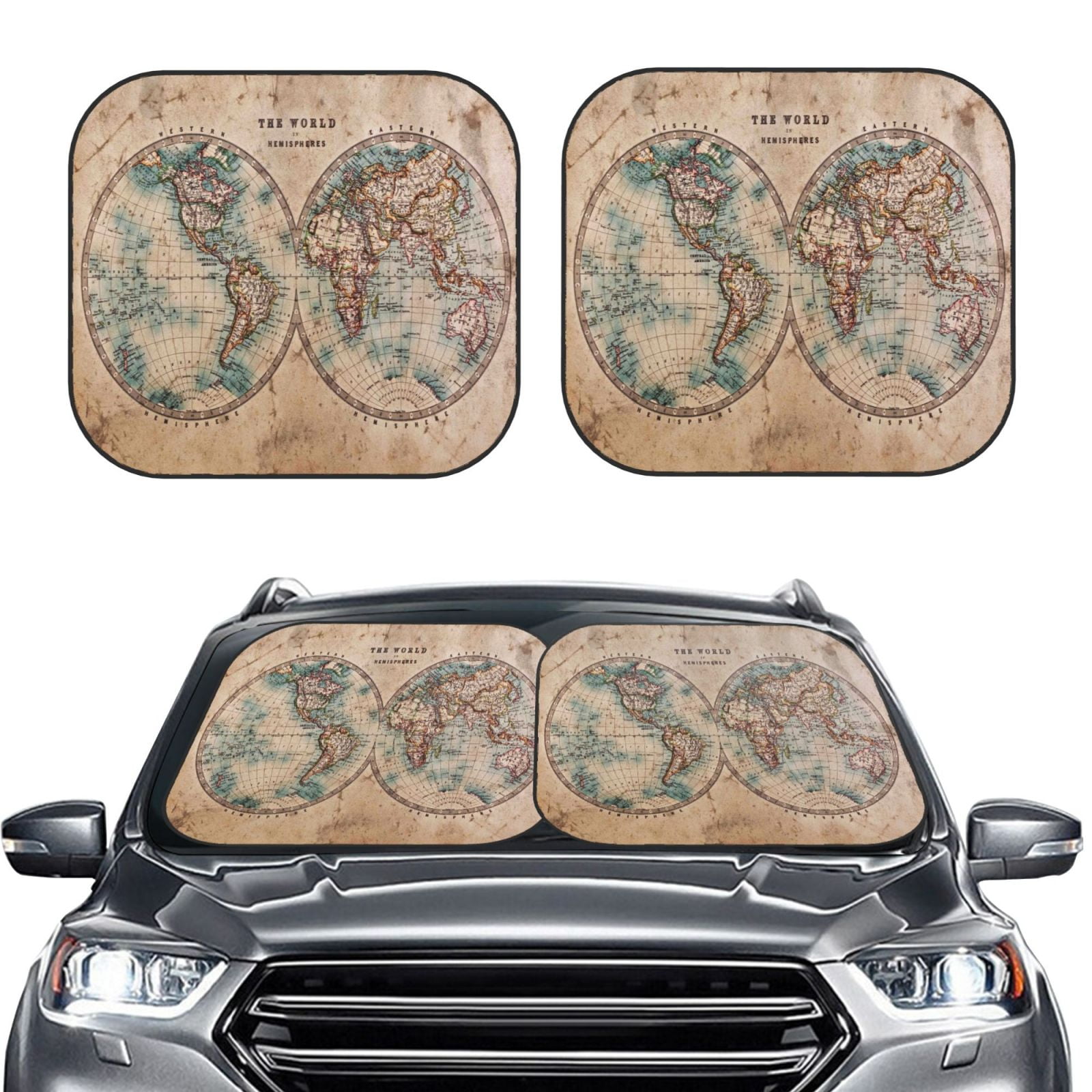 Bingfone The World Is Hemisphere Print 2-Piece Sun Shade Front ...
