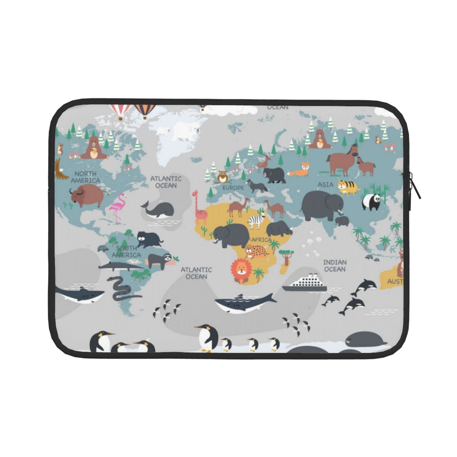 Bingfone The World Map With Cartoon Animals Laptop Sleeve Case 13 Inch ...