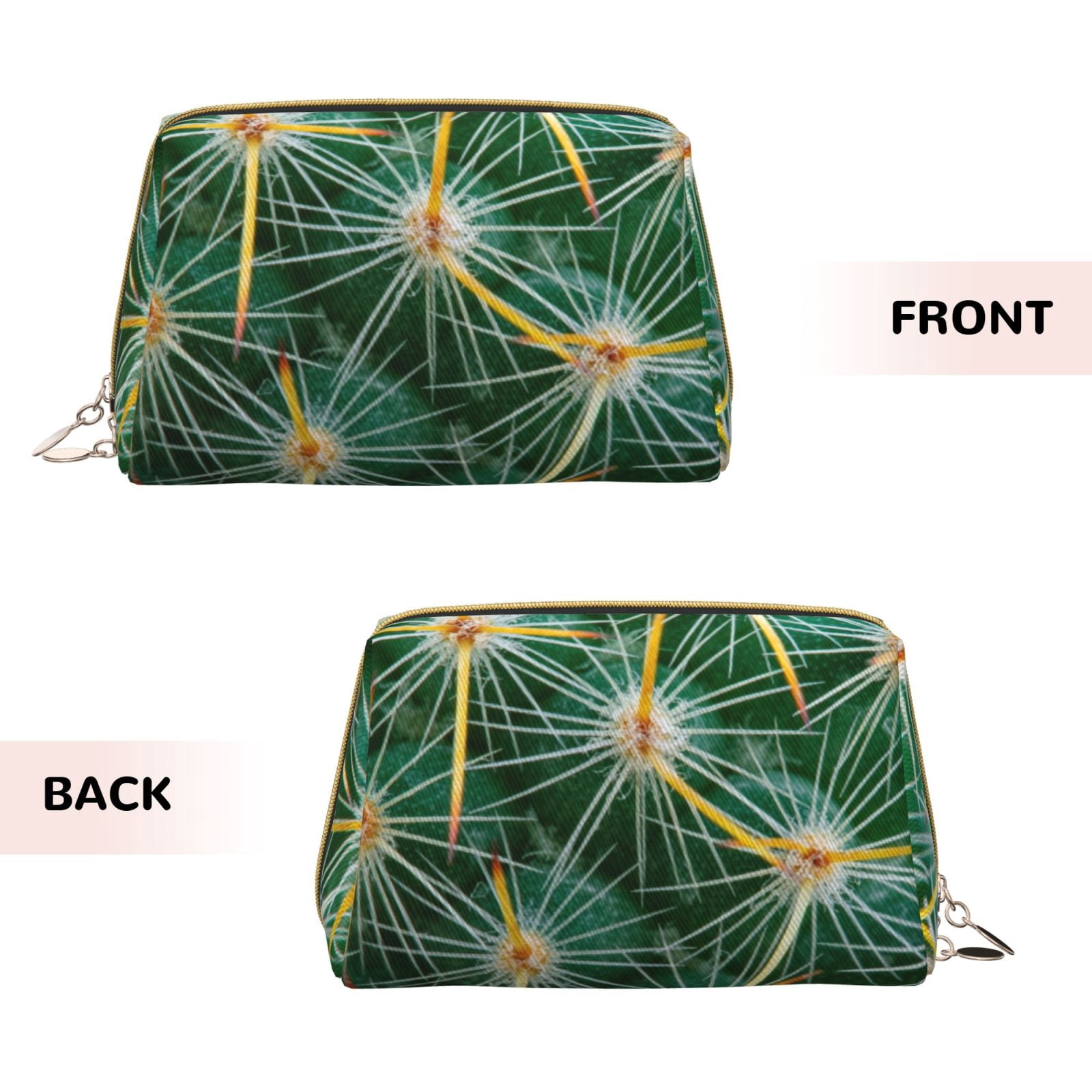 Bingfone Thorns Of Macro Cactus Print Leather Makeup Bag, Portable Hand ...