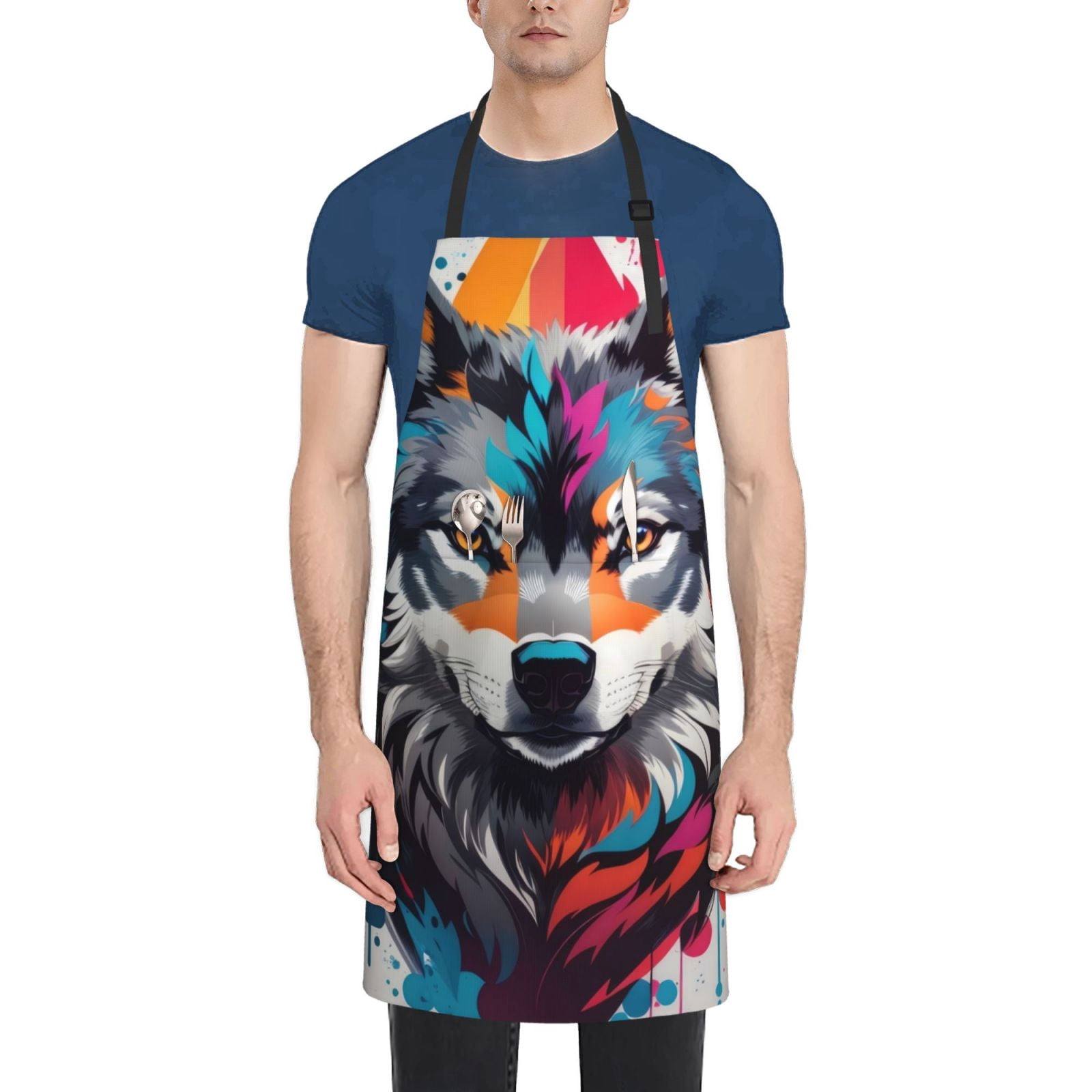 Bingfone Tie-Dye Wolf Head Apron Gifts For Men, Women Professional ...