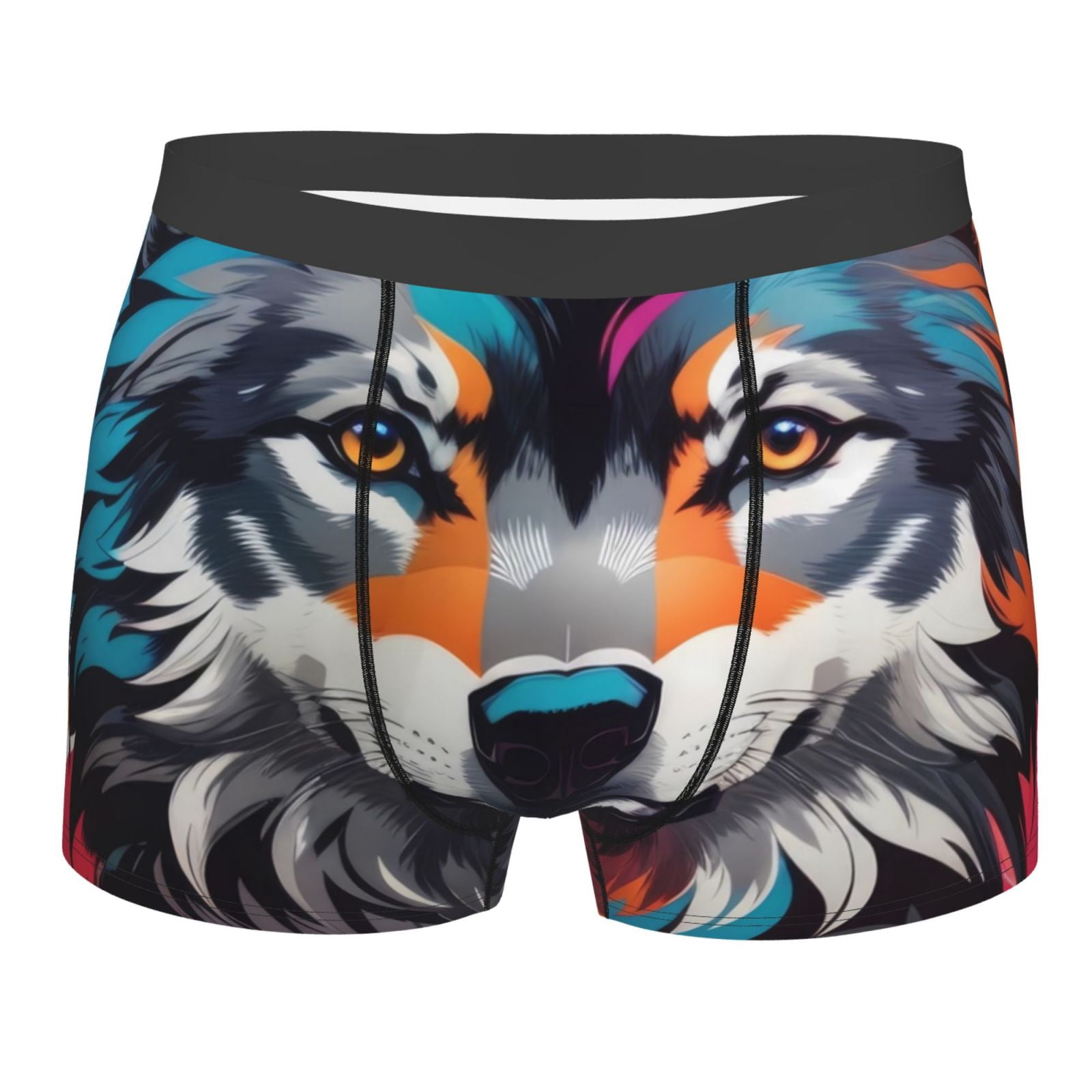 Bingfone Tie-Dye Wolf Head Men's Underwear - Casual Stretch Boxer ...
