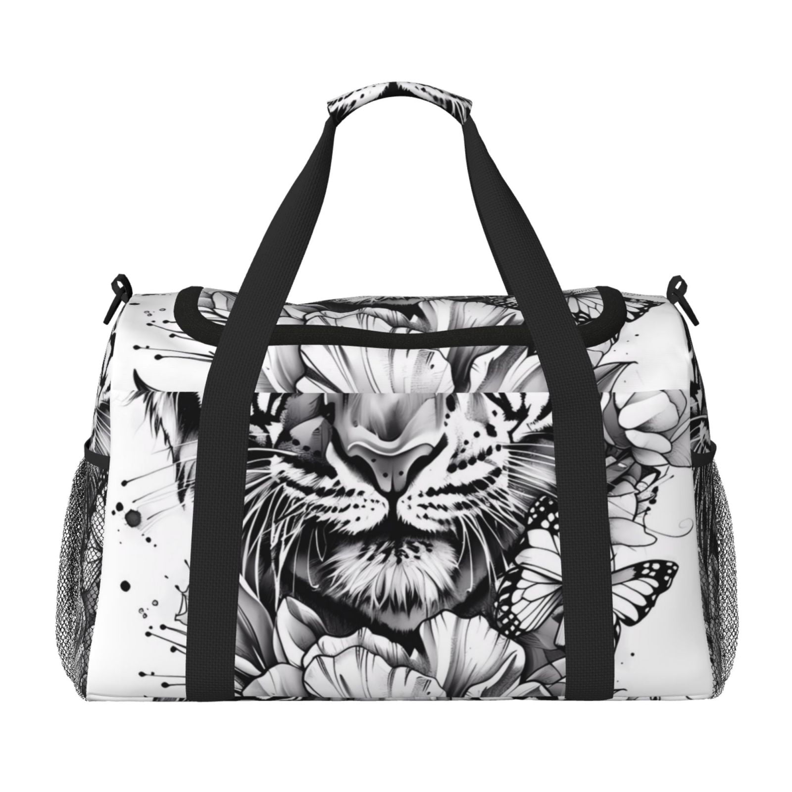 Bingfone Tiger Butterfly Floral Art Print Travel Duffel Tote Bag ...
