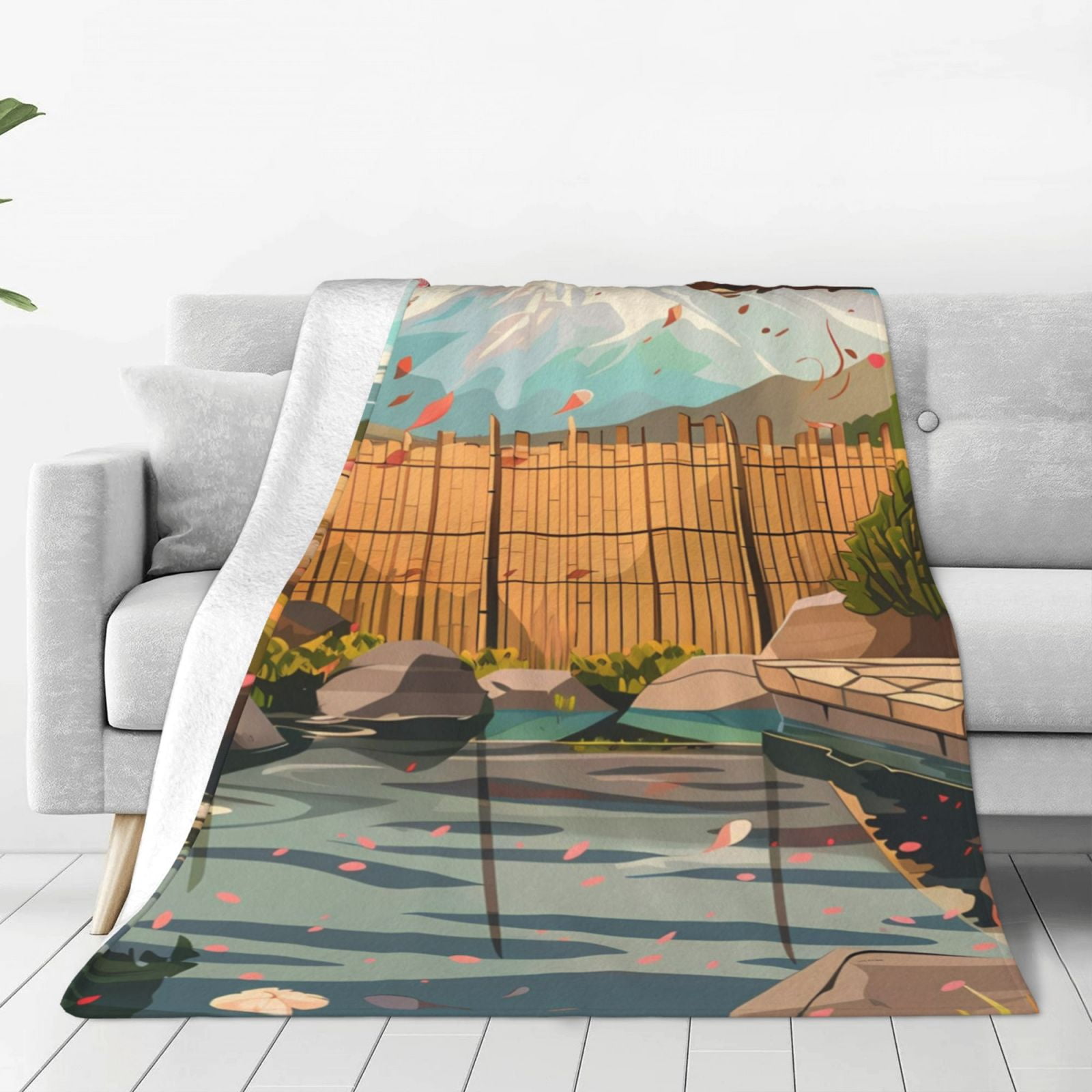 Bingfone Tranquil Garden Landscape Print Flannel Fleece Blanket Throw ...
