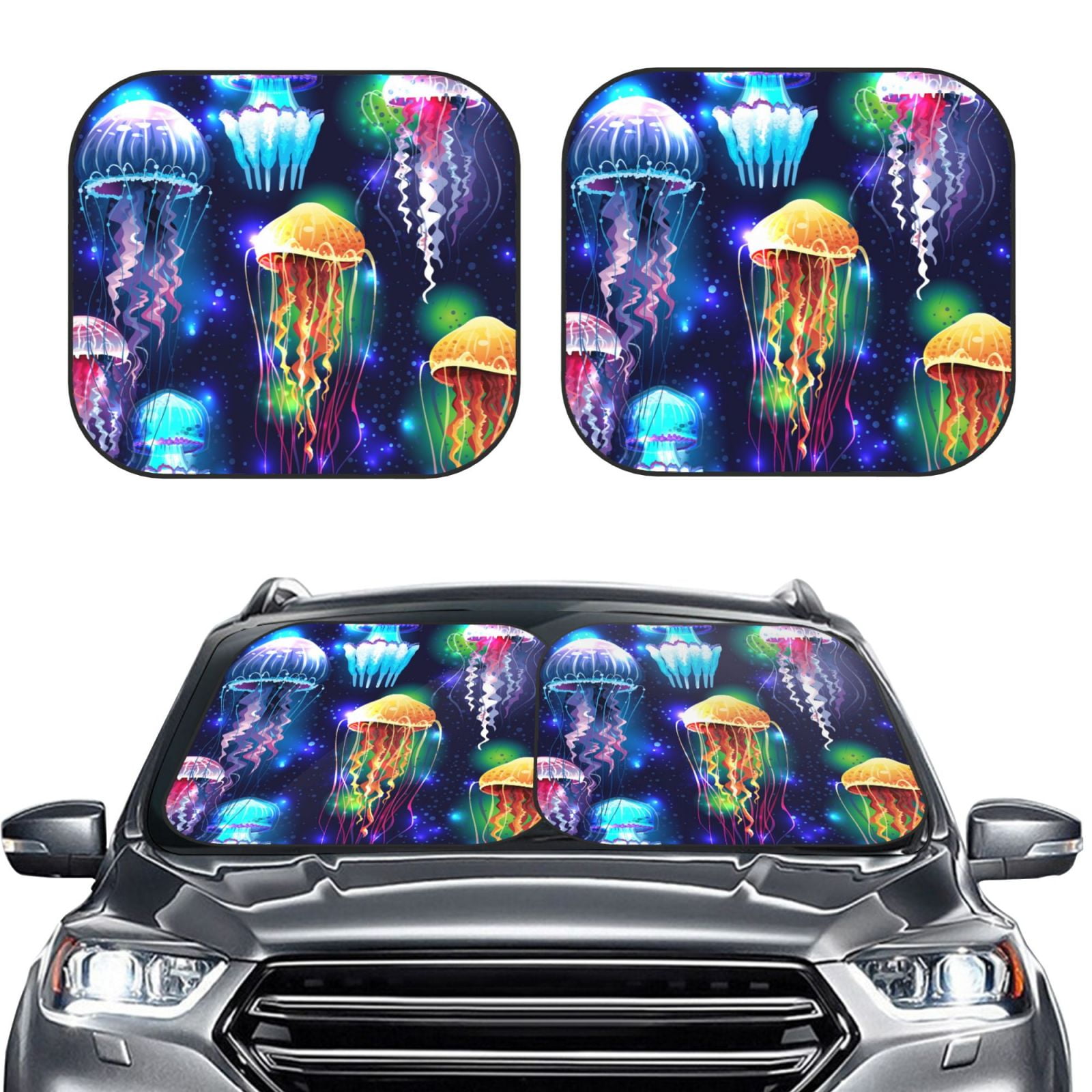 Bingfone Transparent Jellyfishes Print 2-Piece Sun Shade Front ...