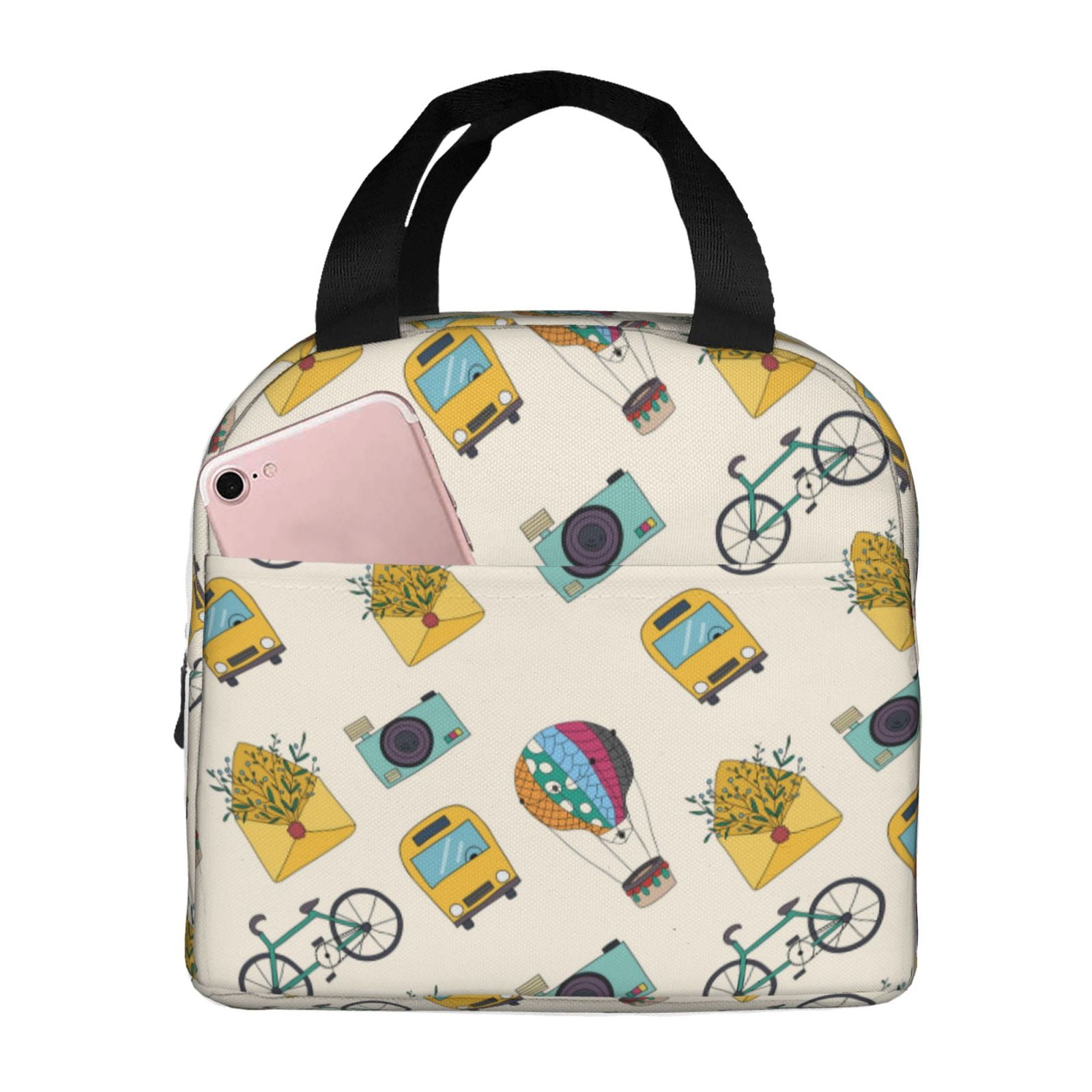 Bingfone Travel Elements Print Lunch Bag Insulated Lunch Box, Small ...
