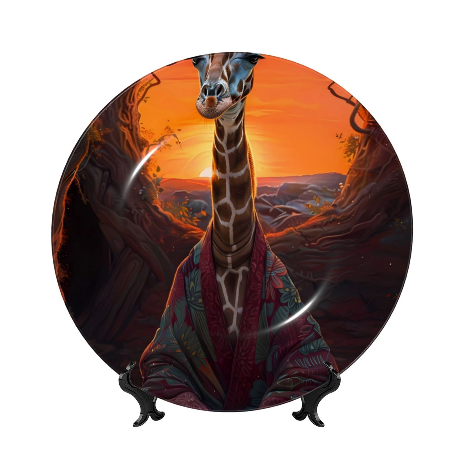 Bingfone Tree Hollow Meditating Giraffe Print Bone China Dinner ...