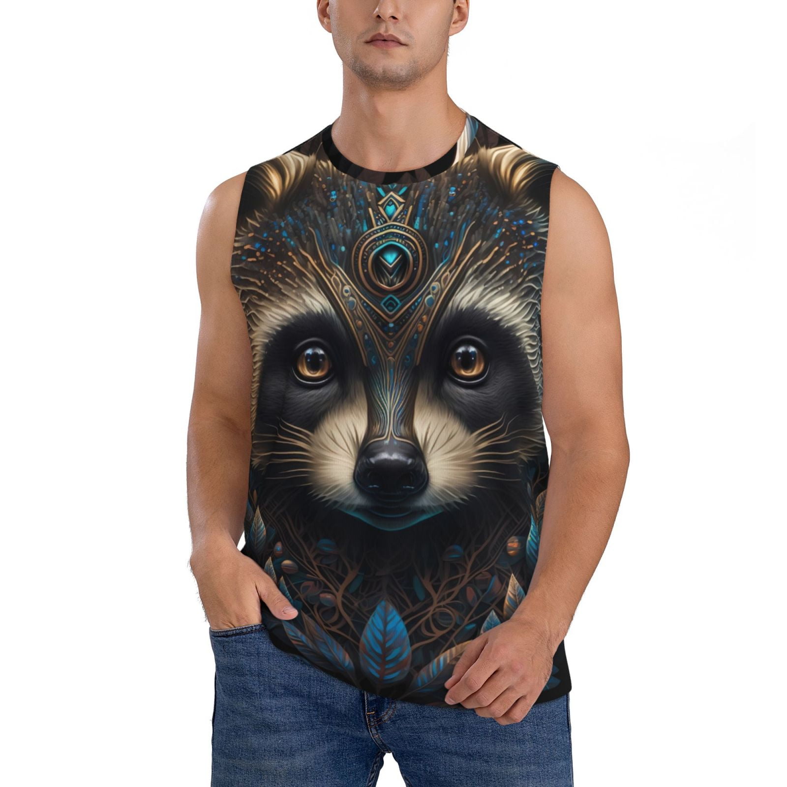 Bingfone Tribal Style Raccoon Pattern Men's Tank Tops Workout ...