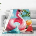 Bingfone Tropical Flamingo Pool Float Print Flannel Fleece Blanket ...