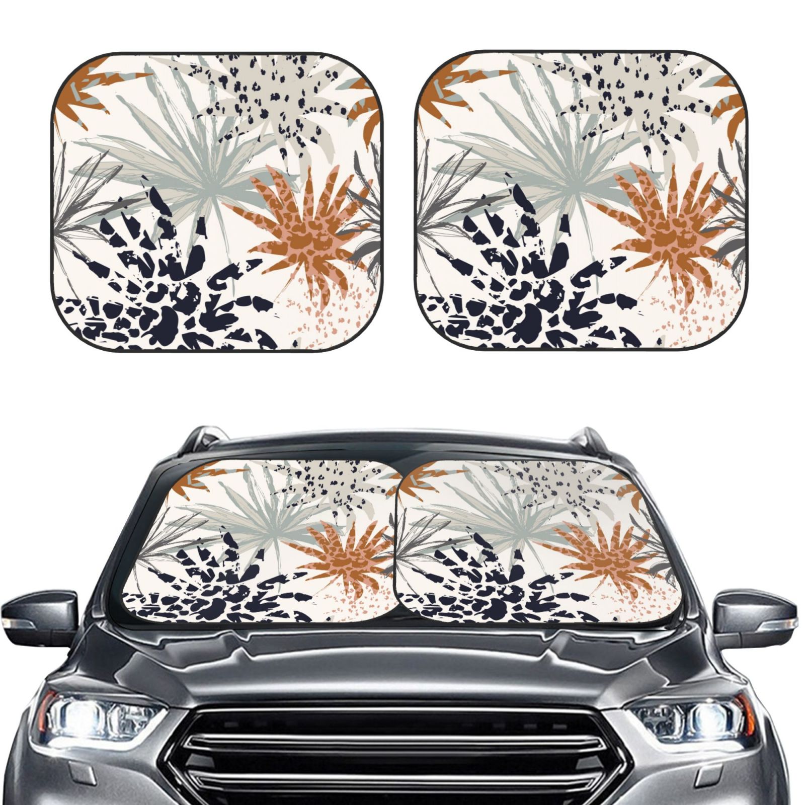 Bingfone Tropical Leaves Windshield Sun Shade 2-Piece Foldable Car ...