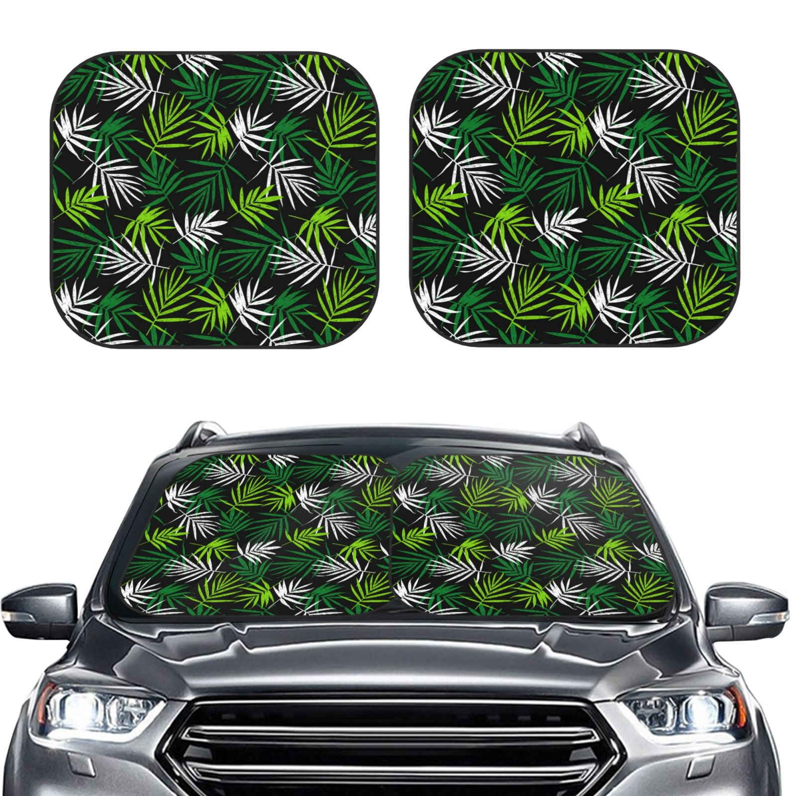 Bingfone Tropical Leaves1 Windshield Sun Shade 2-Piece Foldable Car ...