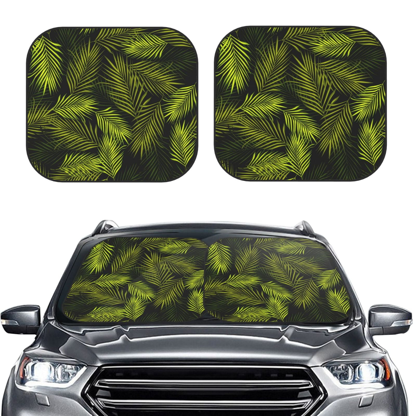 Bingfone Tropical Palm Leaves Fern Leaf Windshield Sun Shade 2-Piece ...