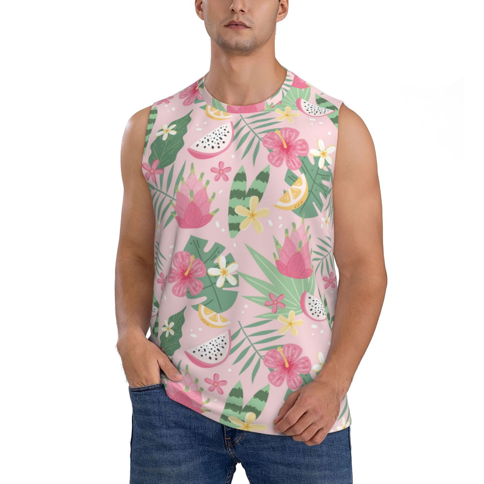 Bingfone Tropical Pitaya Pattern Men's Tank Tops Workout Sleeveless Tee ...
