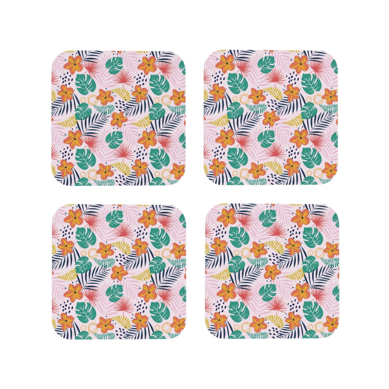 Bingfone Tropical Plants Personalized Coaster Set 4 for Drinks Coffee ...