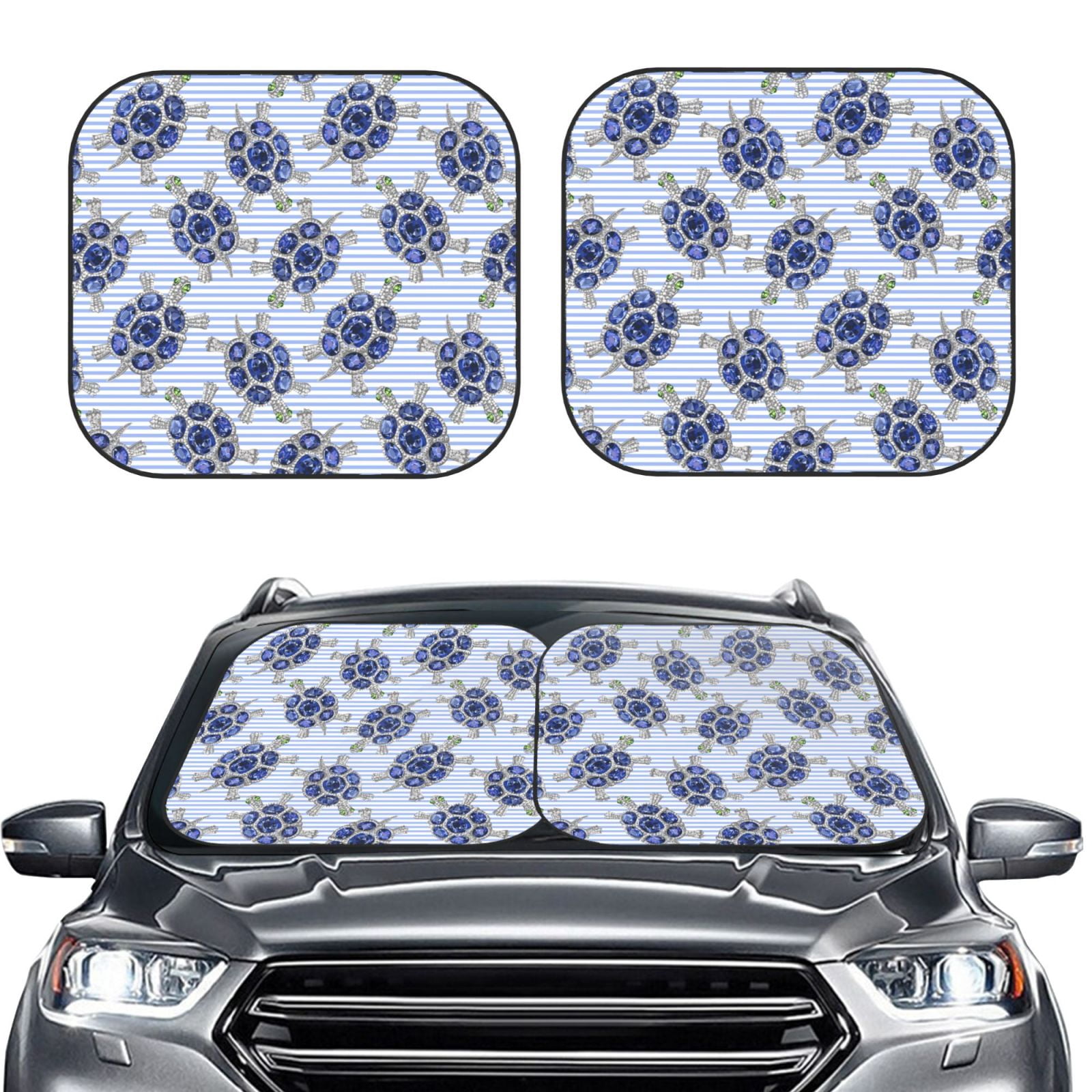 Bingfone Turtle With Blue Stones Windshield Sun Shade 2-Piece Foldable ...