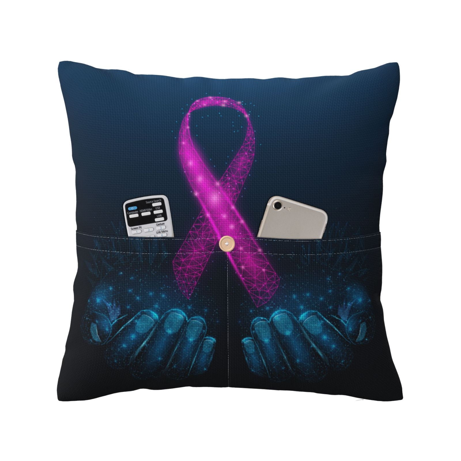 Bingfone Two Human Hands are Holds Pink Ribbon Awareness Linen Throw ...