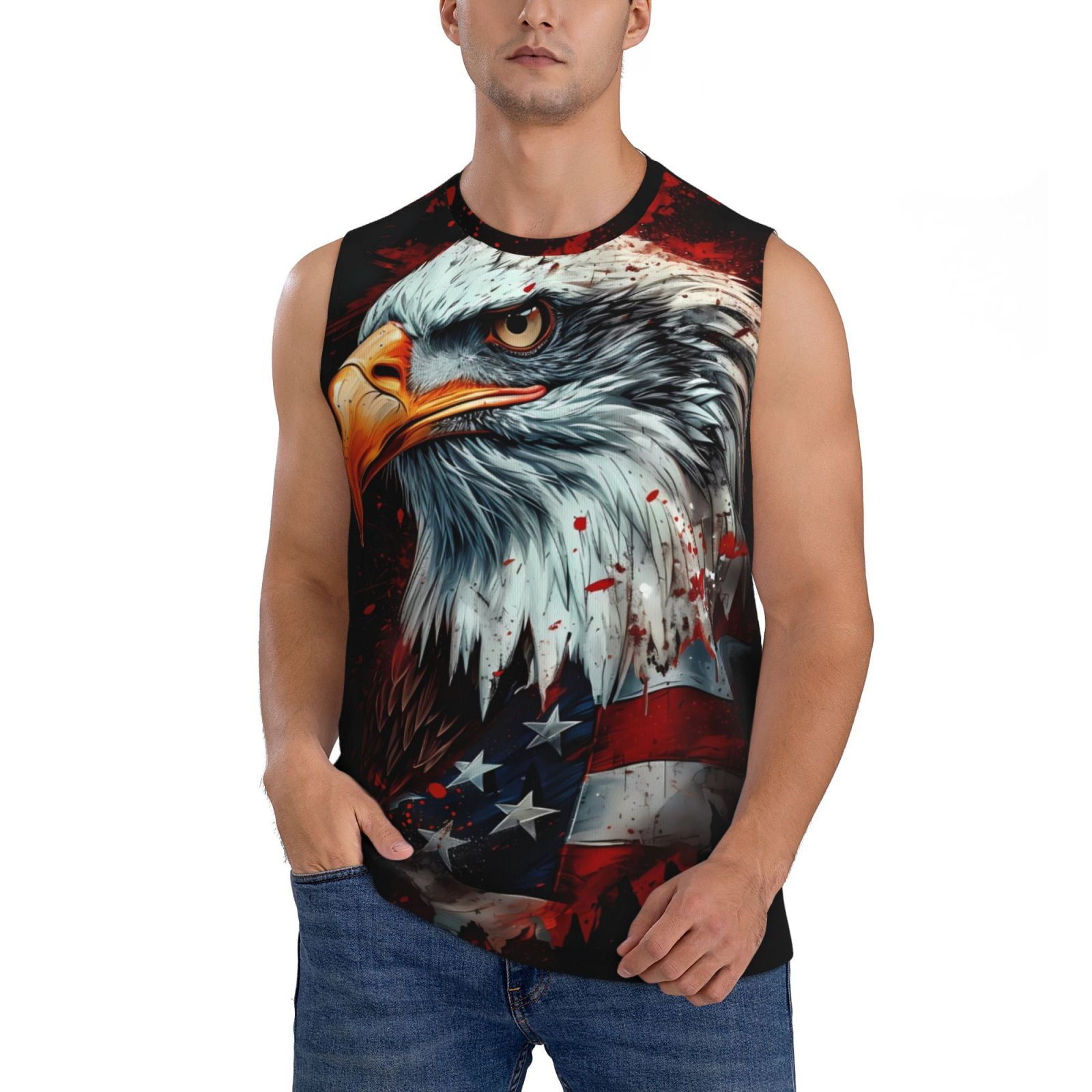 Bingfone USA Bald Eagle Pattern Men's Tank Tops Workout Sleeveless Tee ...