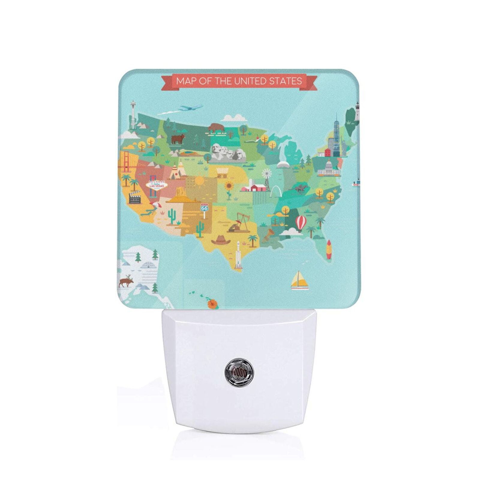 Bingfone USA Tourist Map Print Night Lights Plug into Wall,Dusk to Dawn ...