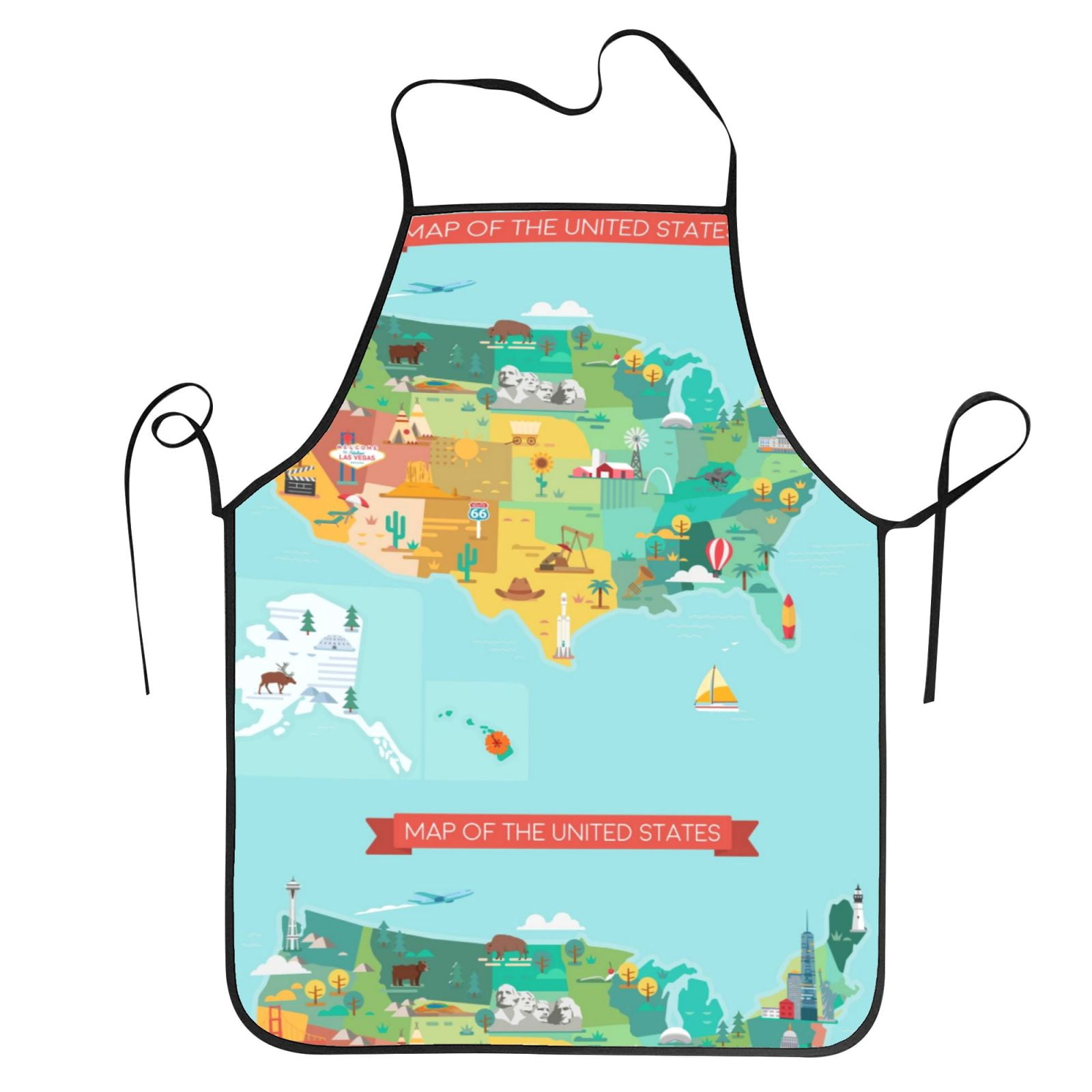 Bingfone USA Tourist Map for Tie-up Apron, Unisex Waterproof and Stain ...
