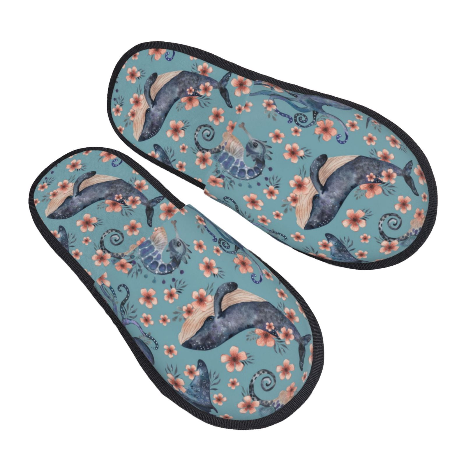 Bingfone Underwater Animals and Flowers House Slippers for Women Men ...