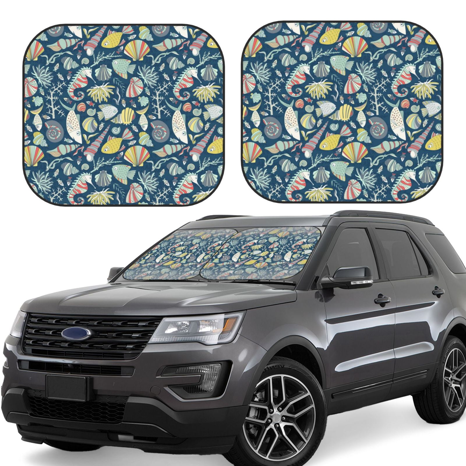 Bingfone Underwater Creature Windshield Sun Shade 2-Piece Foldable Car ...
