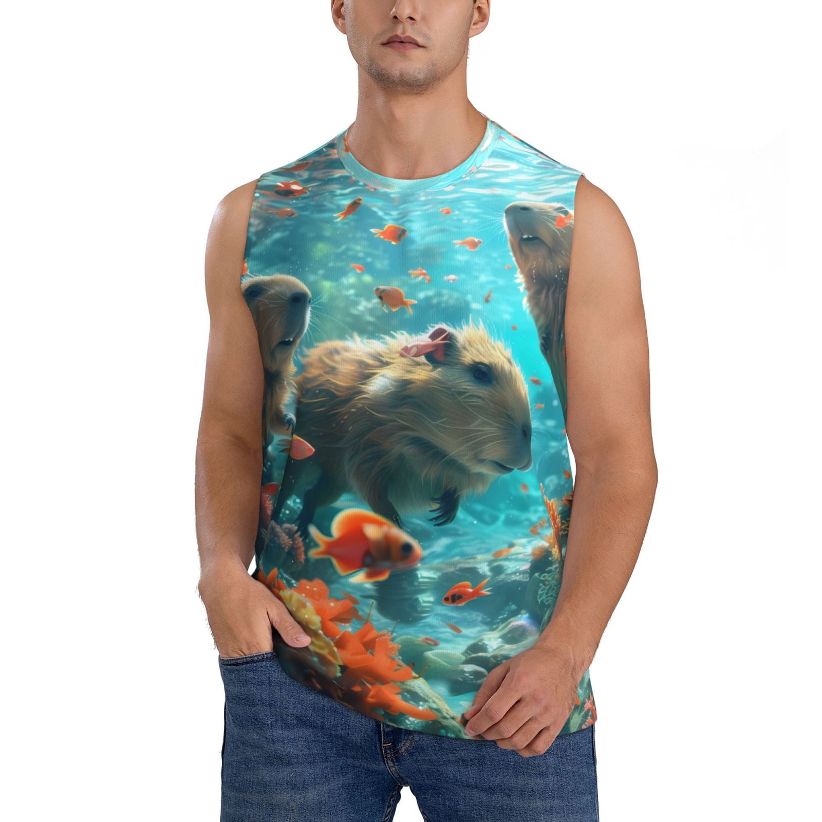Bingfone Underwater Swimming Guinea Pig Pattern Men's Tank Tops Workout ...