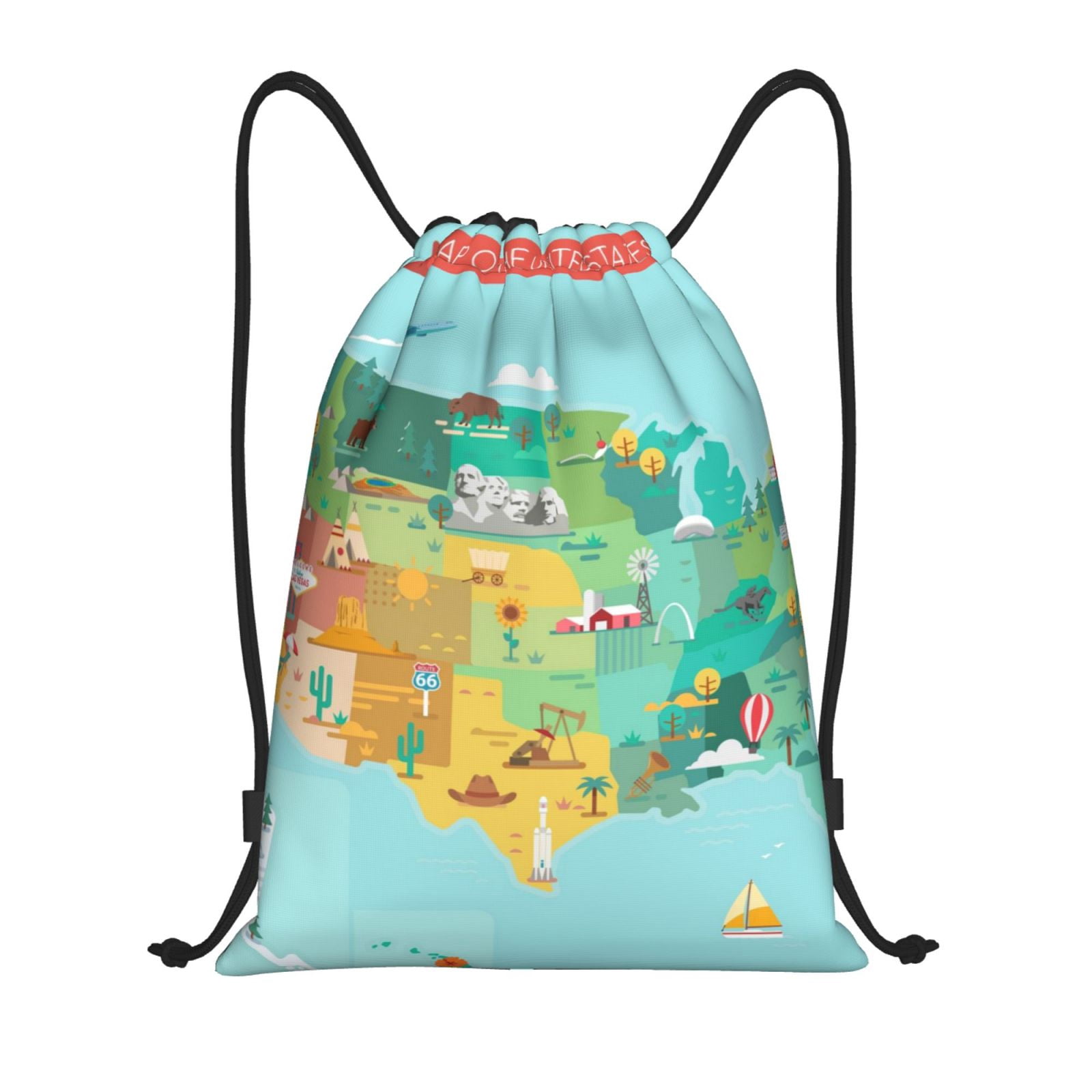 Bingfone Usa Tourist Map Drawstrings Backpacks Bags For Men Women Gym ...