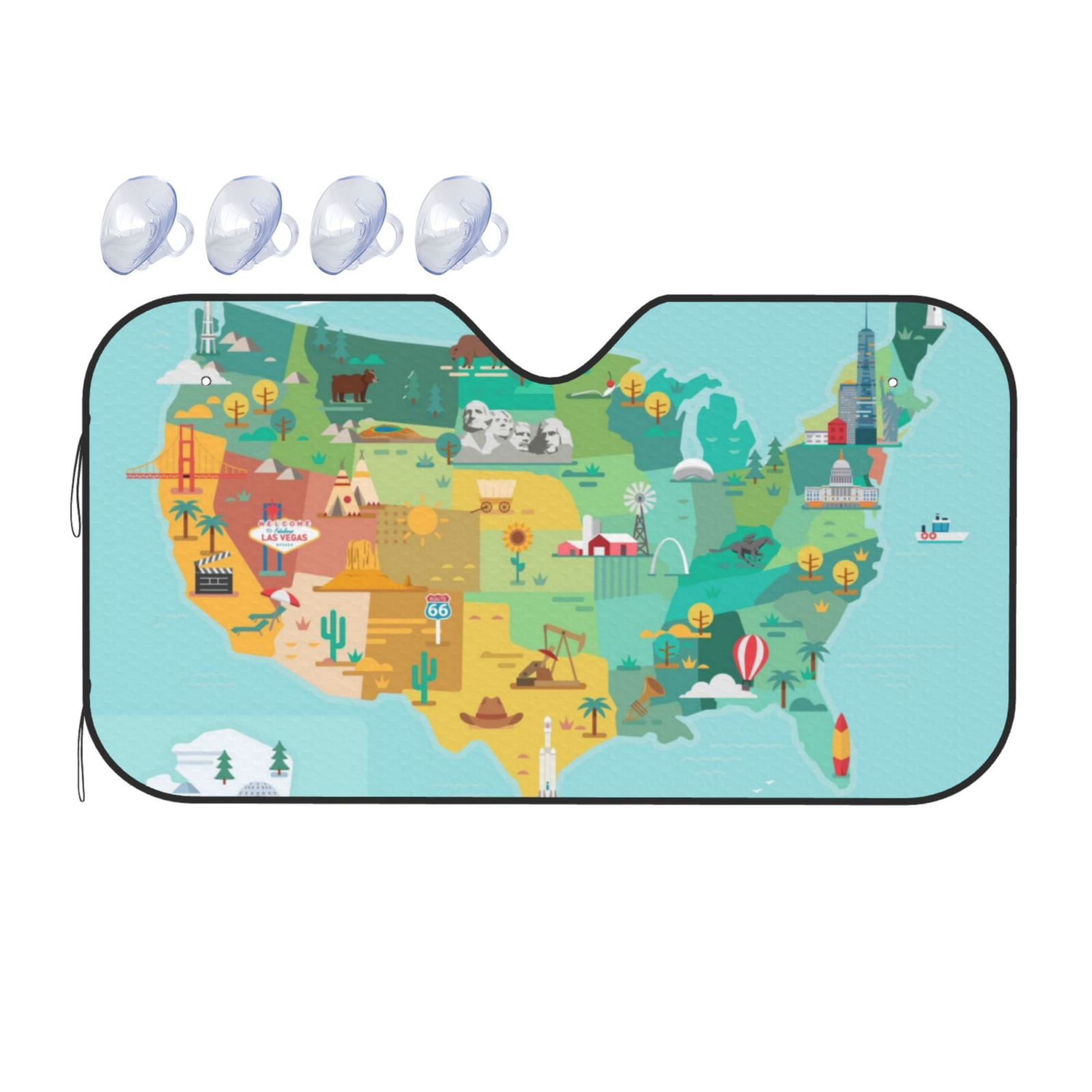 Bingfone Usa Tourist Map With Famous Landmarks Car Windshield Sunshade ...