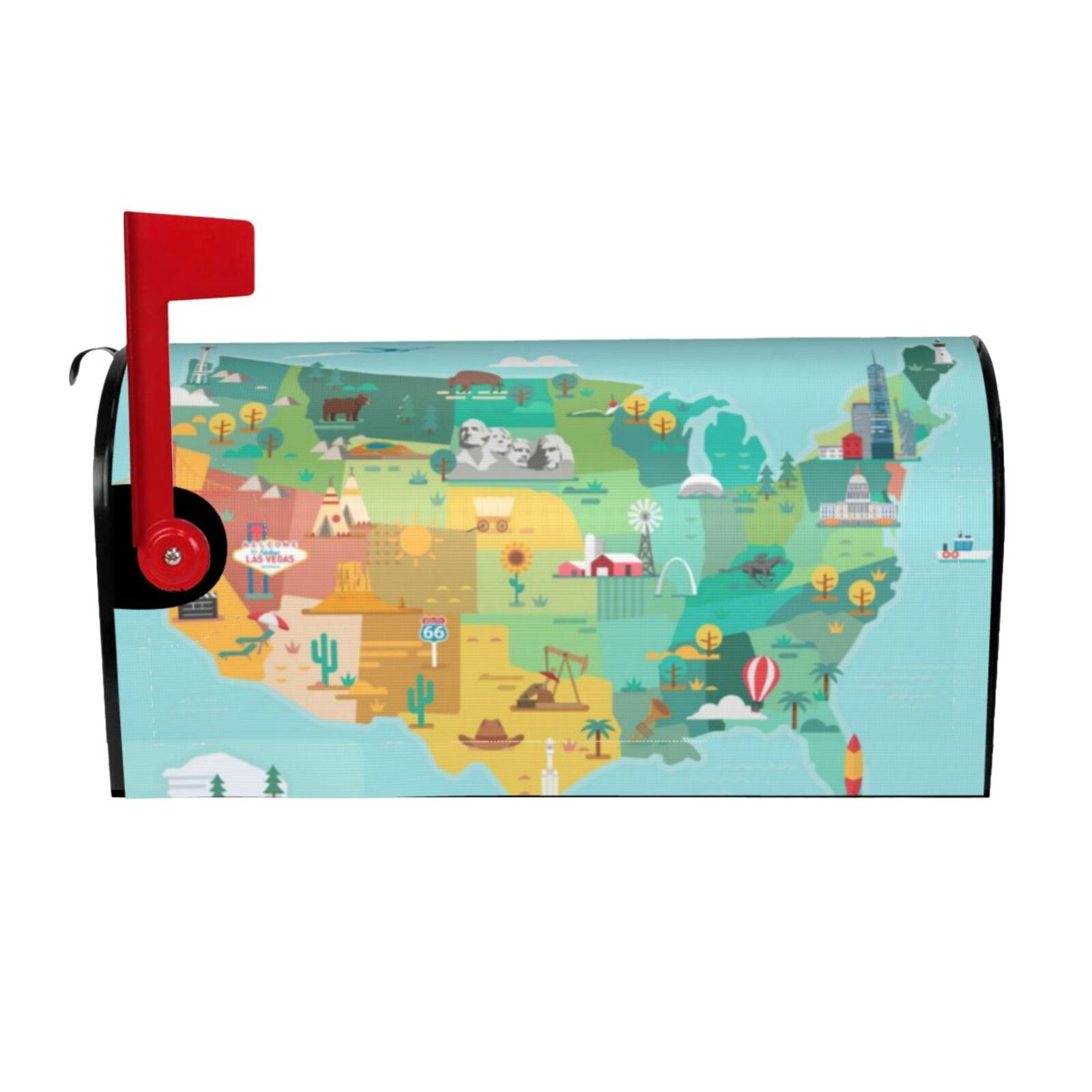 Bingfone Usa Tourist Map With Famous Landmarks Magnetic Mailbox Cover ...