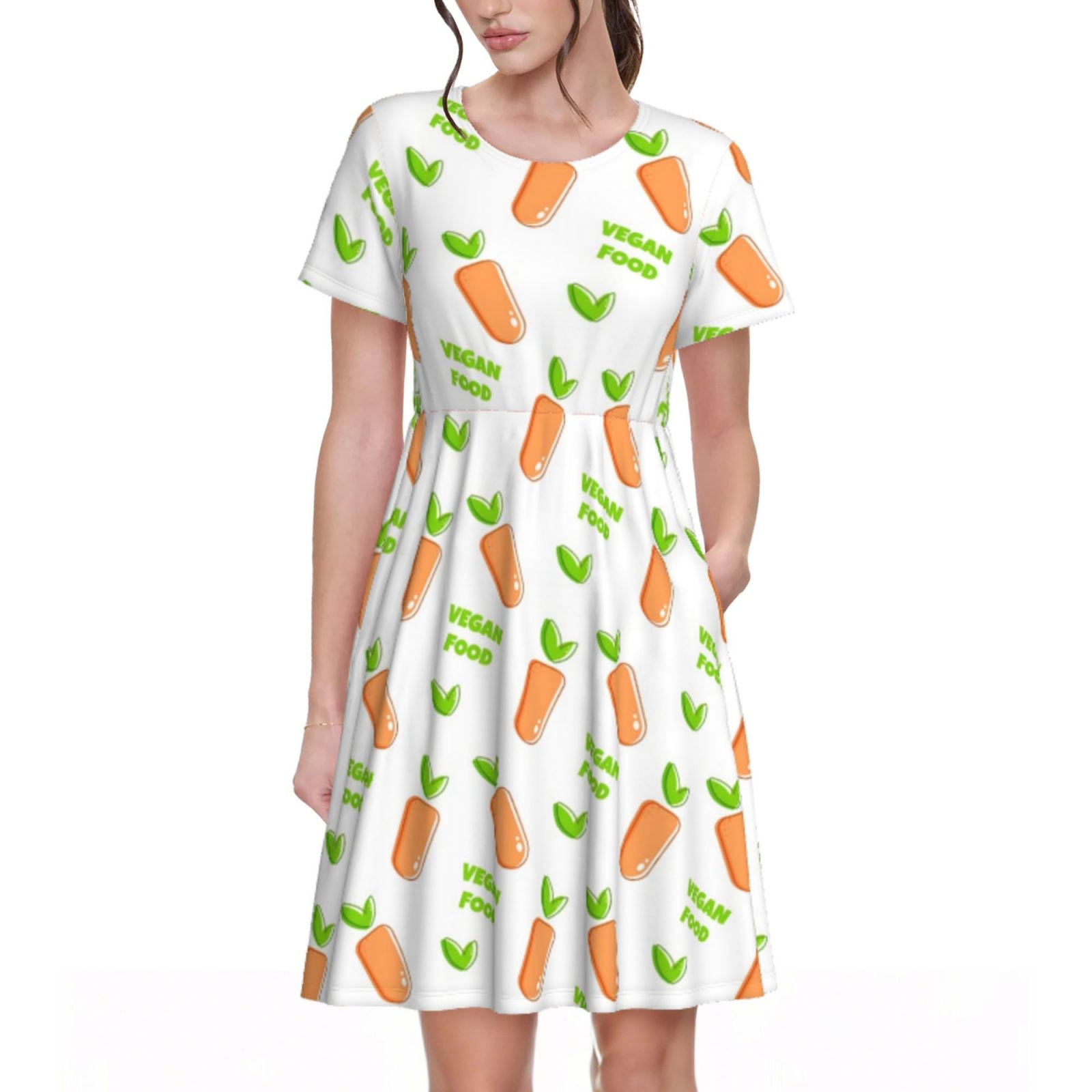 Bingfone Vegan Fruit Carrot Print Women’s Short Sleeve Dress ...