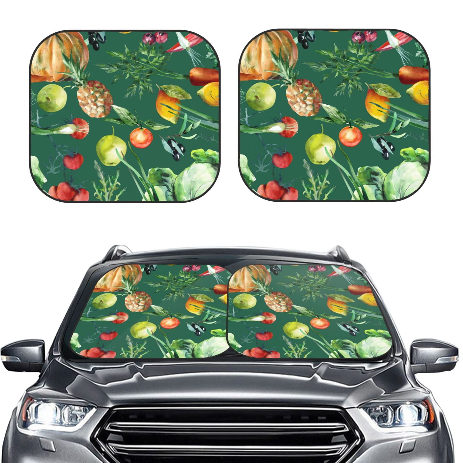 Bingfone Vegan Windshield Sun Shade 2-Piece Foldable Car Front Window Sunshade For Most Sedans ...