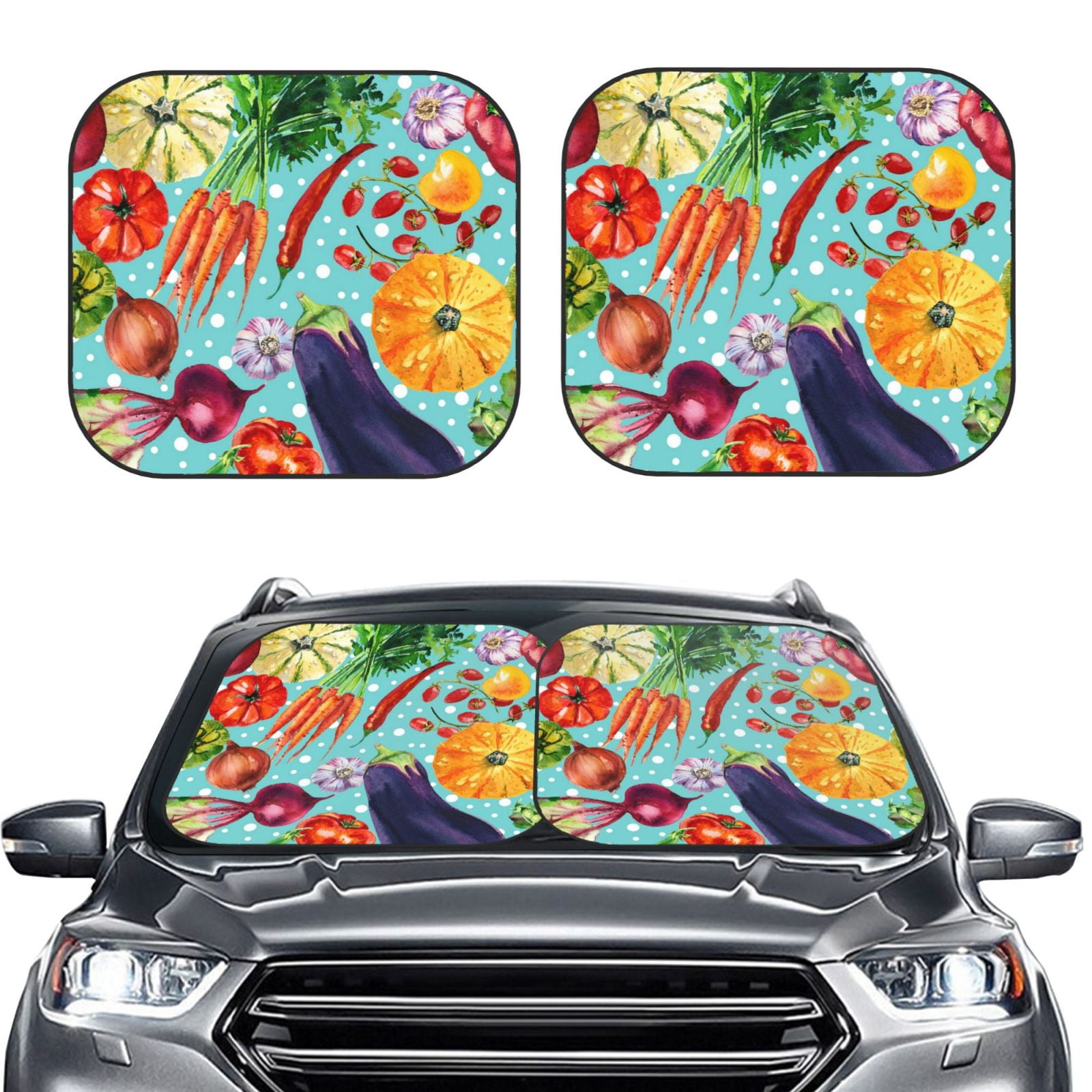 Bingfone Vegetable Windshield Sun Shade 2-Piece Foldable Car Front ...