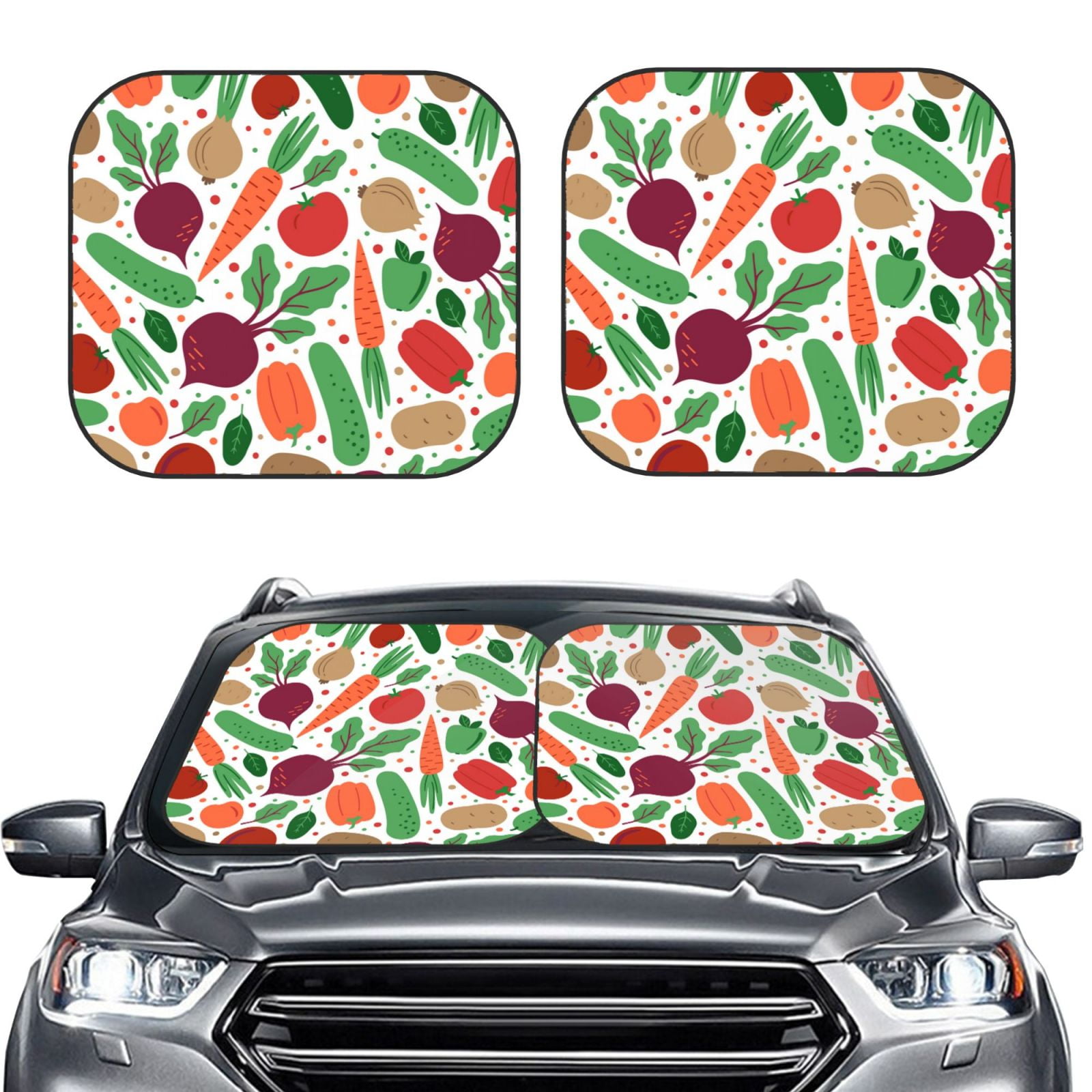 Bingfone Vegetables Windshield Sun Shade 2-Piece Foldable Car Front ...