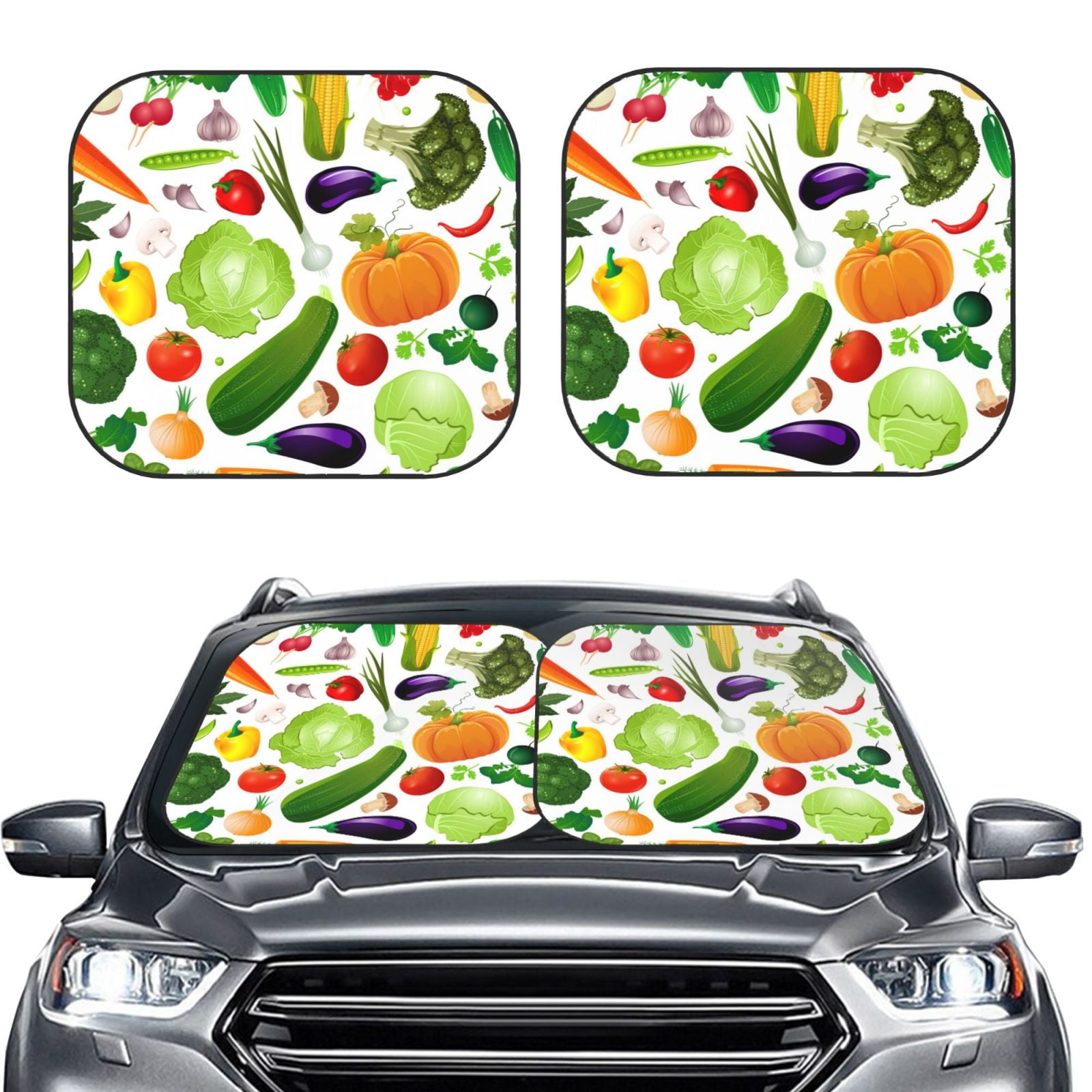 Bingfone Vegetables2 Windshield Sun Shade 2-Piece Foldable Car Front ...