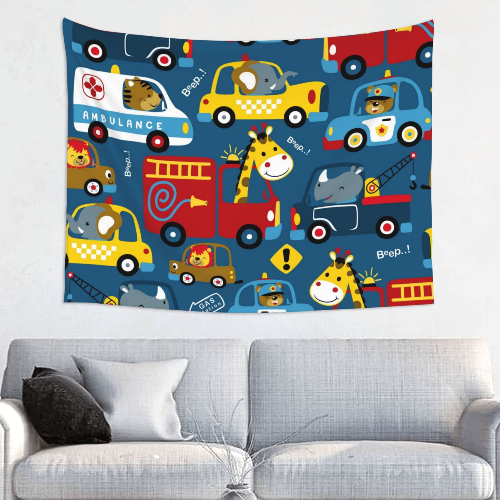 Bingfone Vehicles Cartoon With Funny Drivers Tapestry Wall Hanging ...