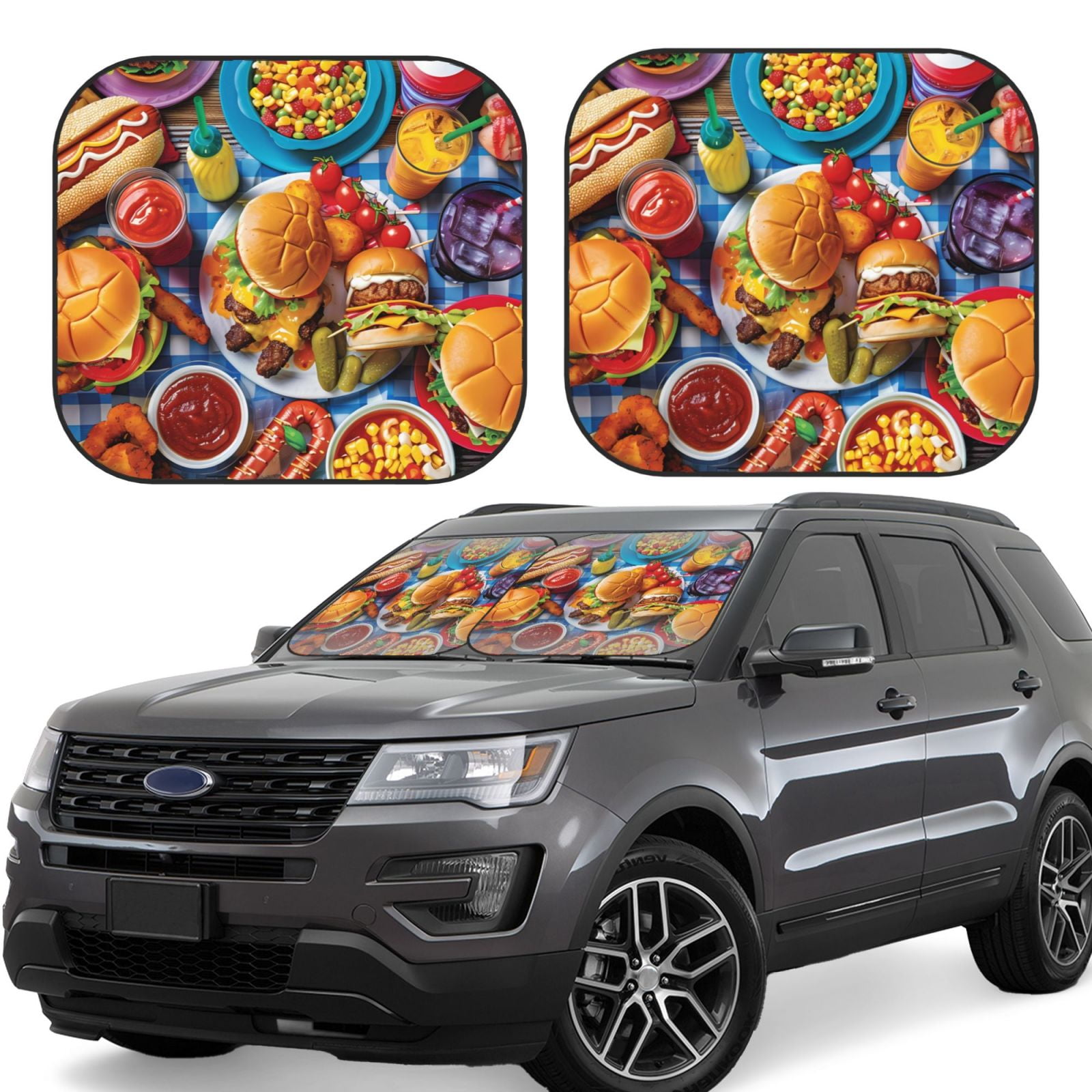 Bingfone Vibrant Picnic Food Spread Windshield Sun Shade 2-Piece ...