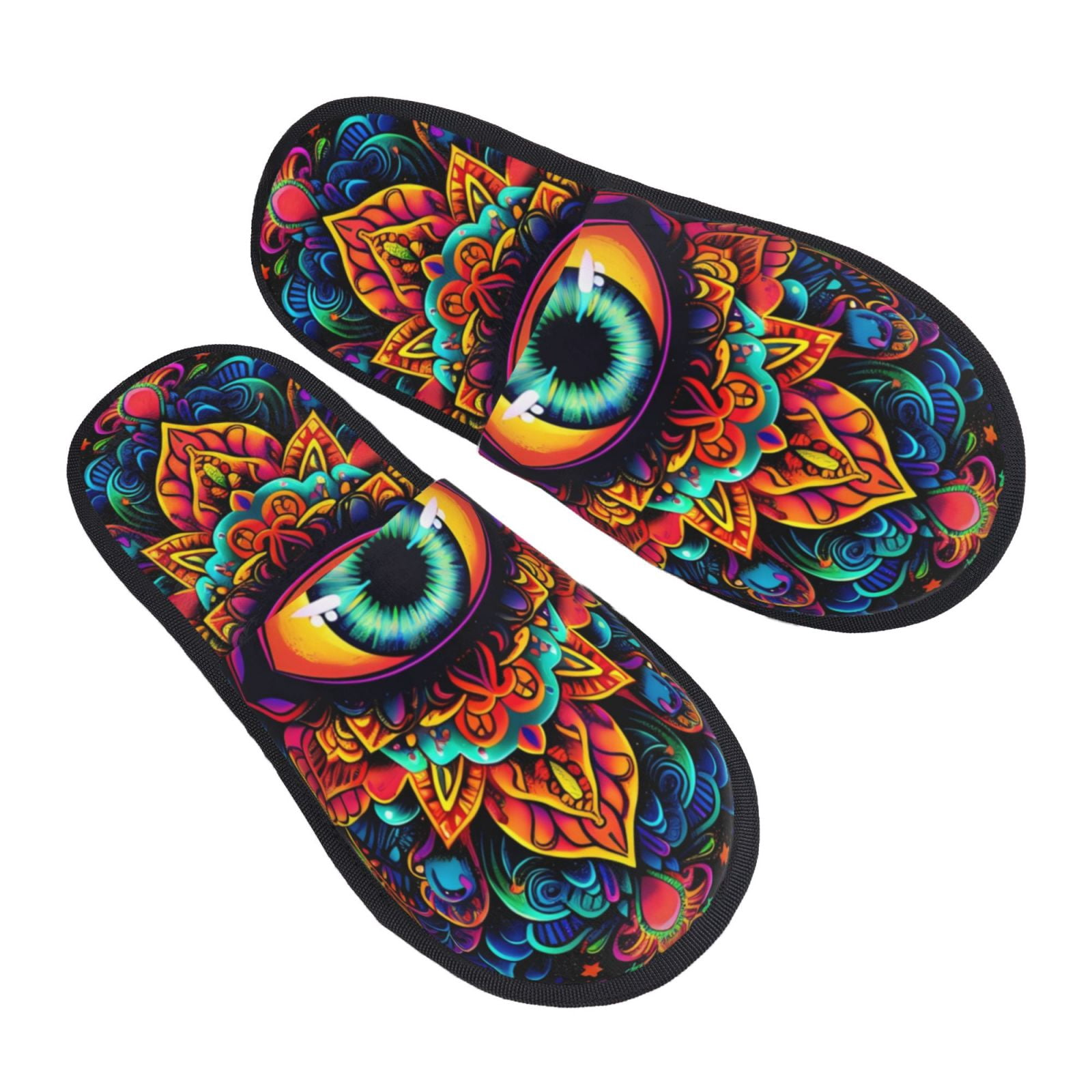Bingfone Vibrant Psychedelic Eye House Slippers for Women Men with Soft ...