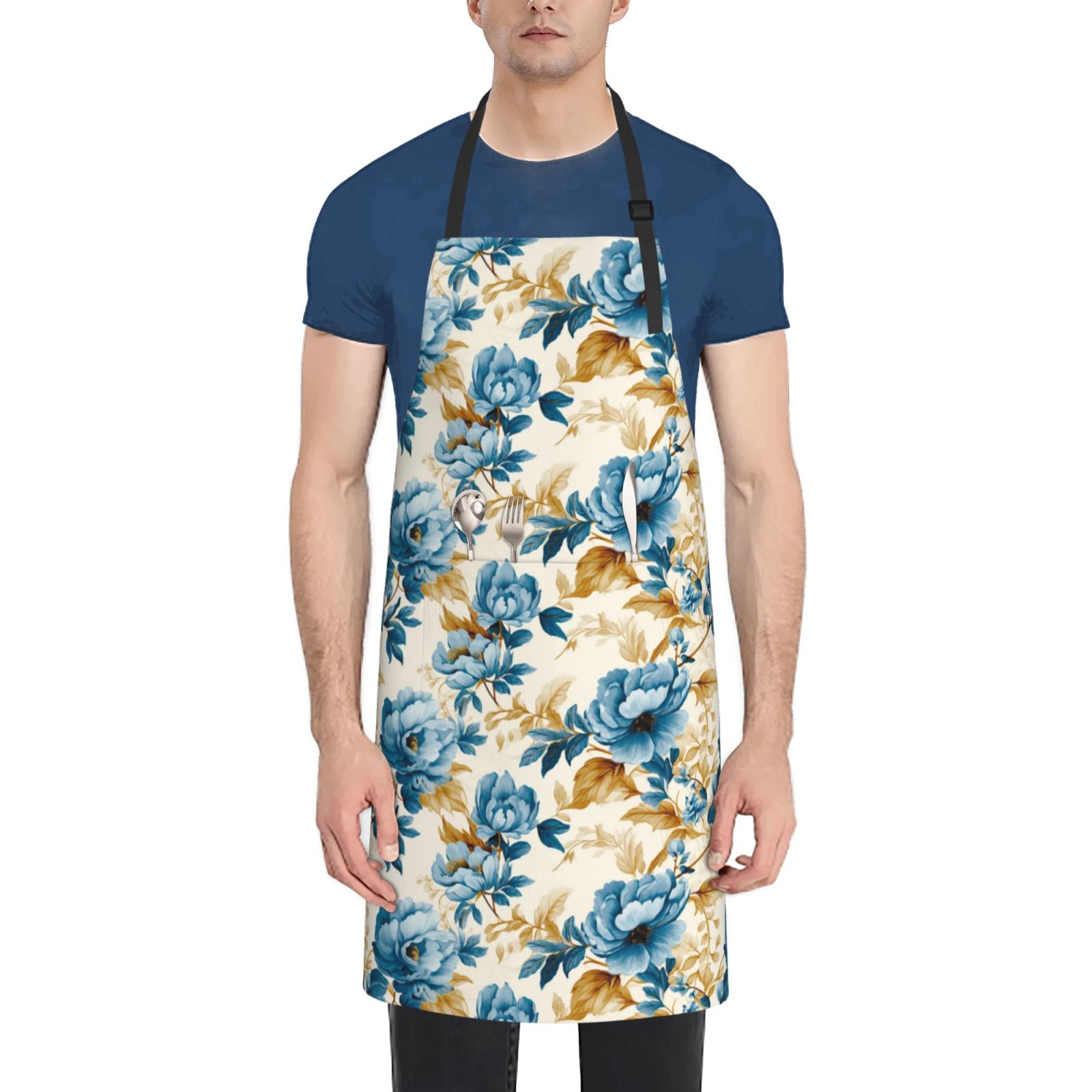 Bingfone Vintage Blue Flowers Apron Gifts For Men, Women Professional ...