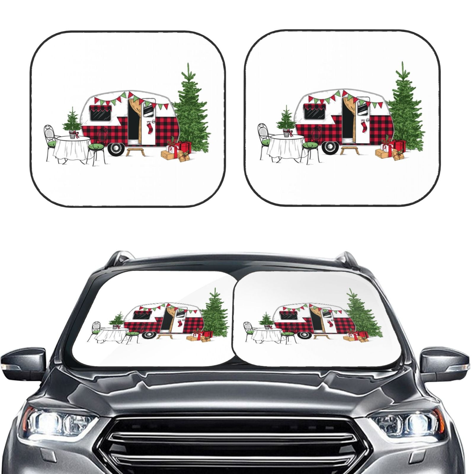 Bingfone Vintage Buffalo Plaid Christmas Camper Windshield Sun Shade 2 ...